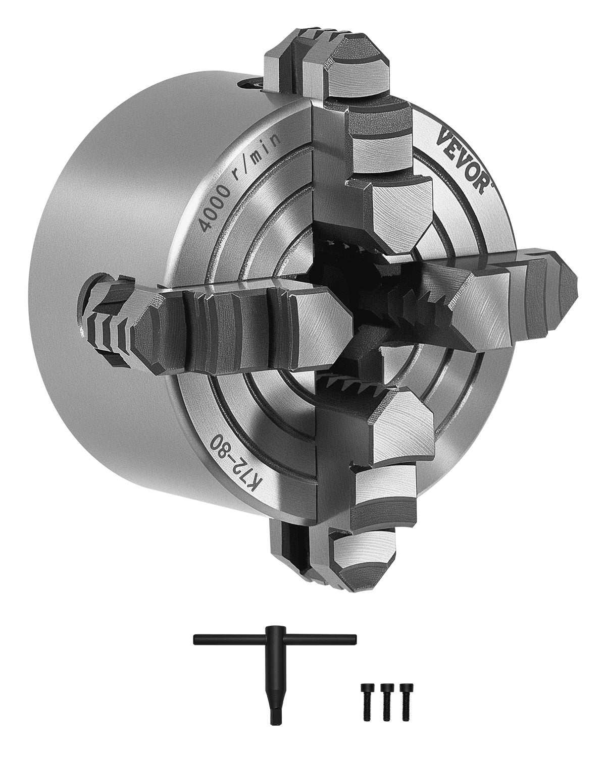 Mandrin 4 mâchoires 80mm,VEVOR mors réversibles,fonte HT300,plage de ...
