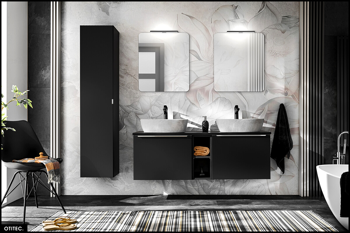 Set de muebles de baño - 140 cm - con 2 lavabos sobre encimera y ...