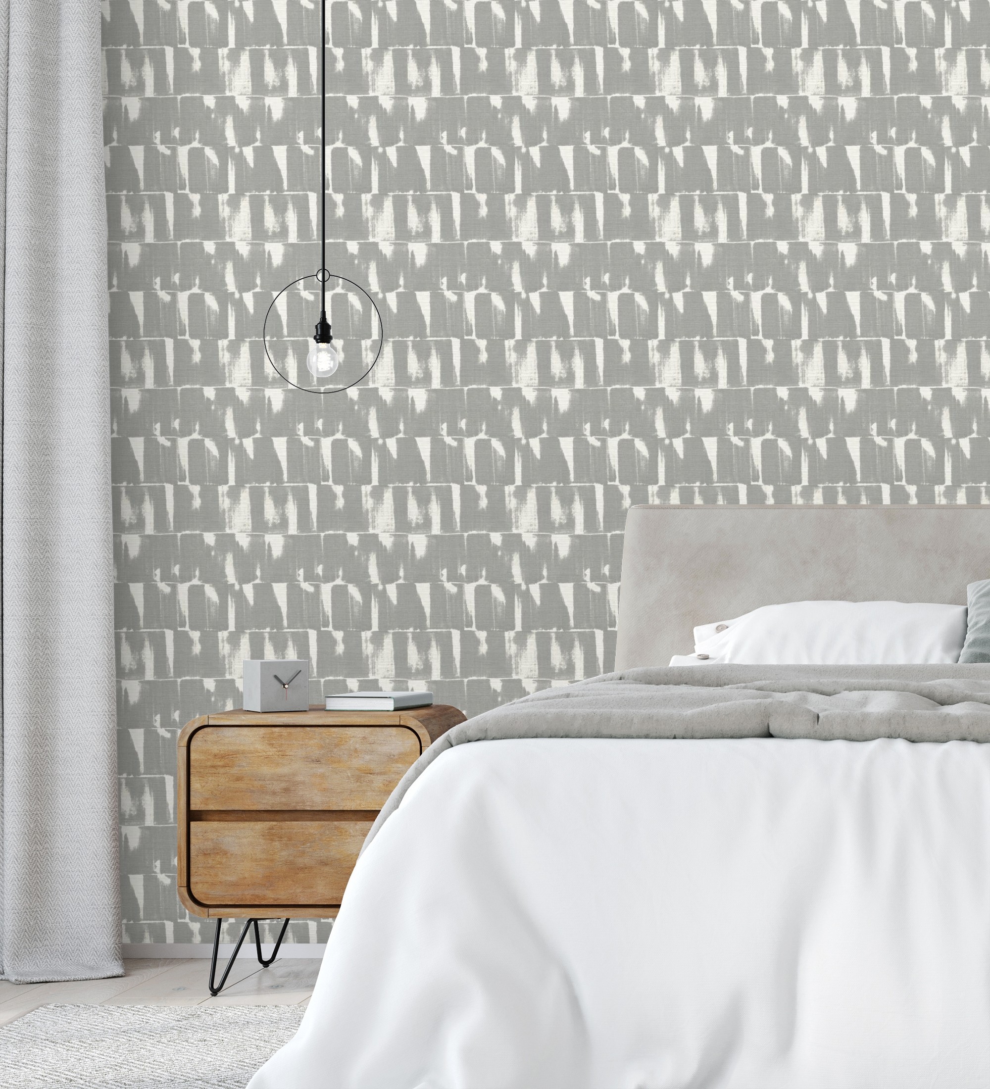 Papel pintado artístico con pinceladas en color gris oscuro estilo boho ...