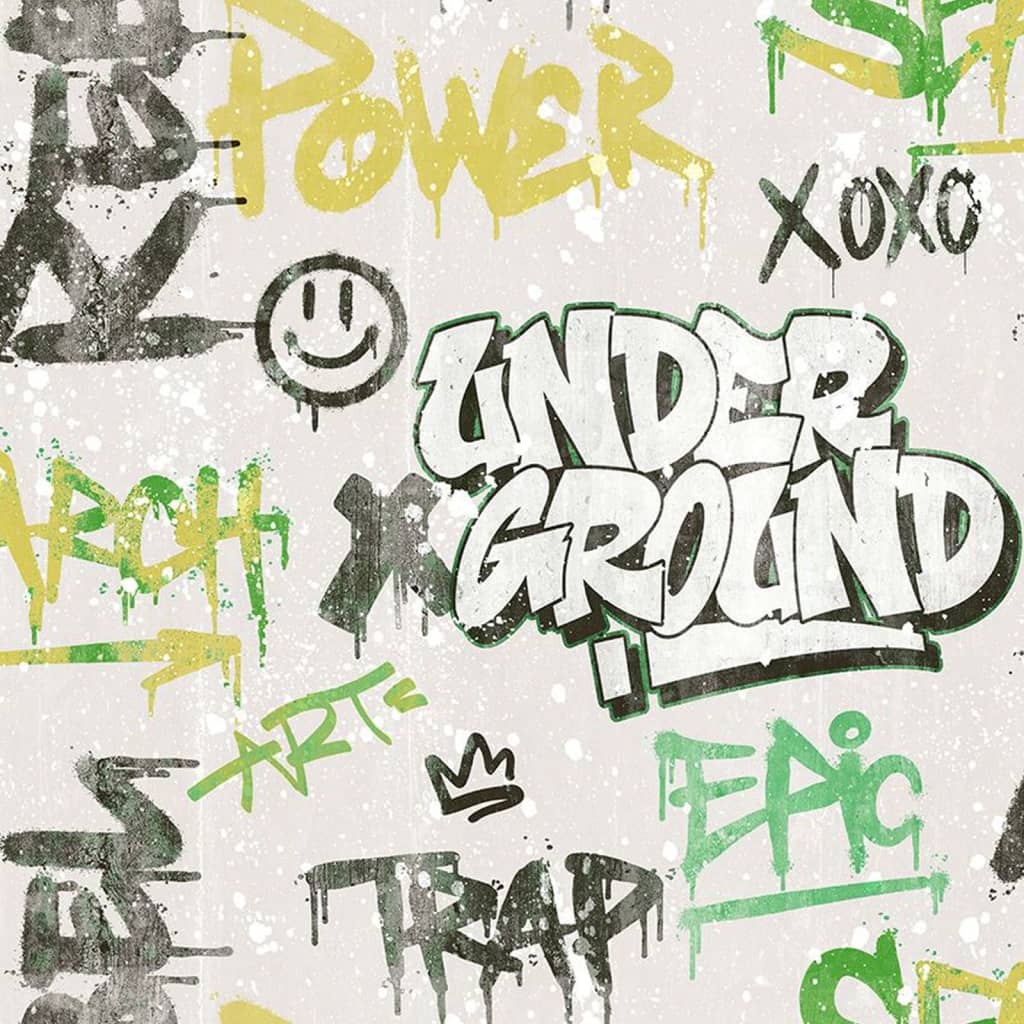 Papier peint imprimé graffiti Friends&Coffee gris et vert | Leroy Merlin