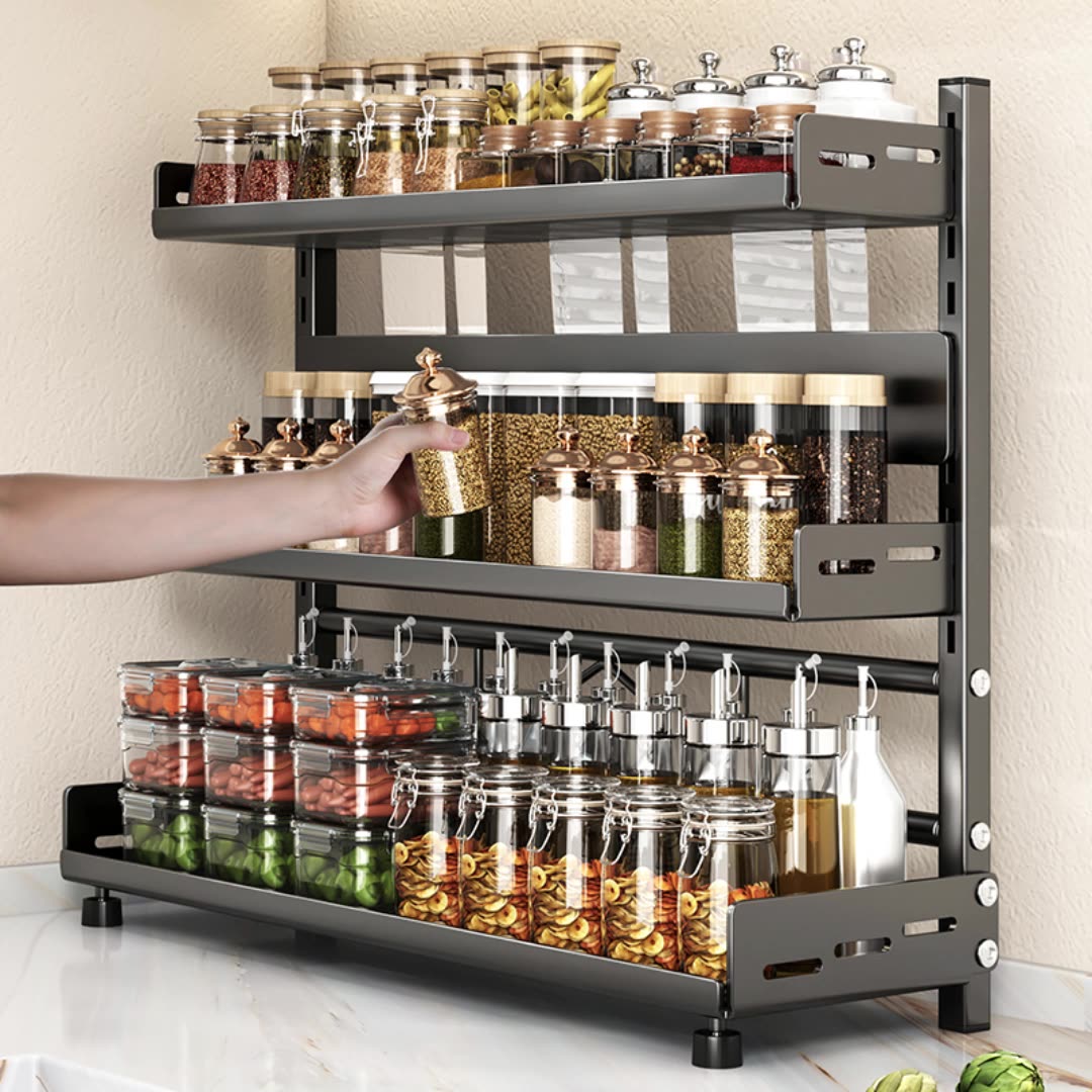 Portaspezie multifunzionale a tre livelli,regolabile in altezza di 30cm ...