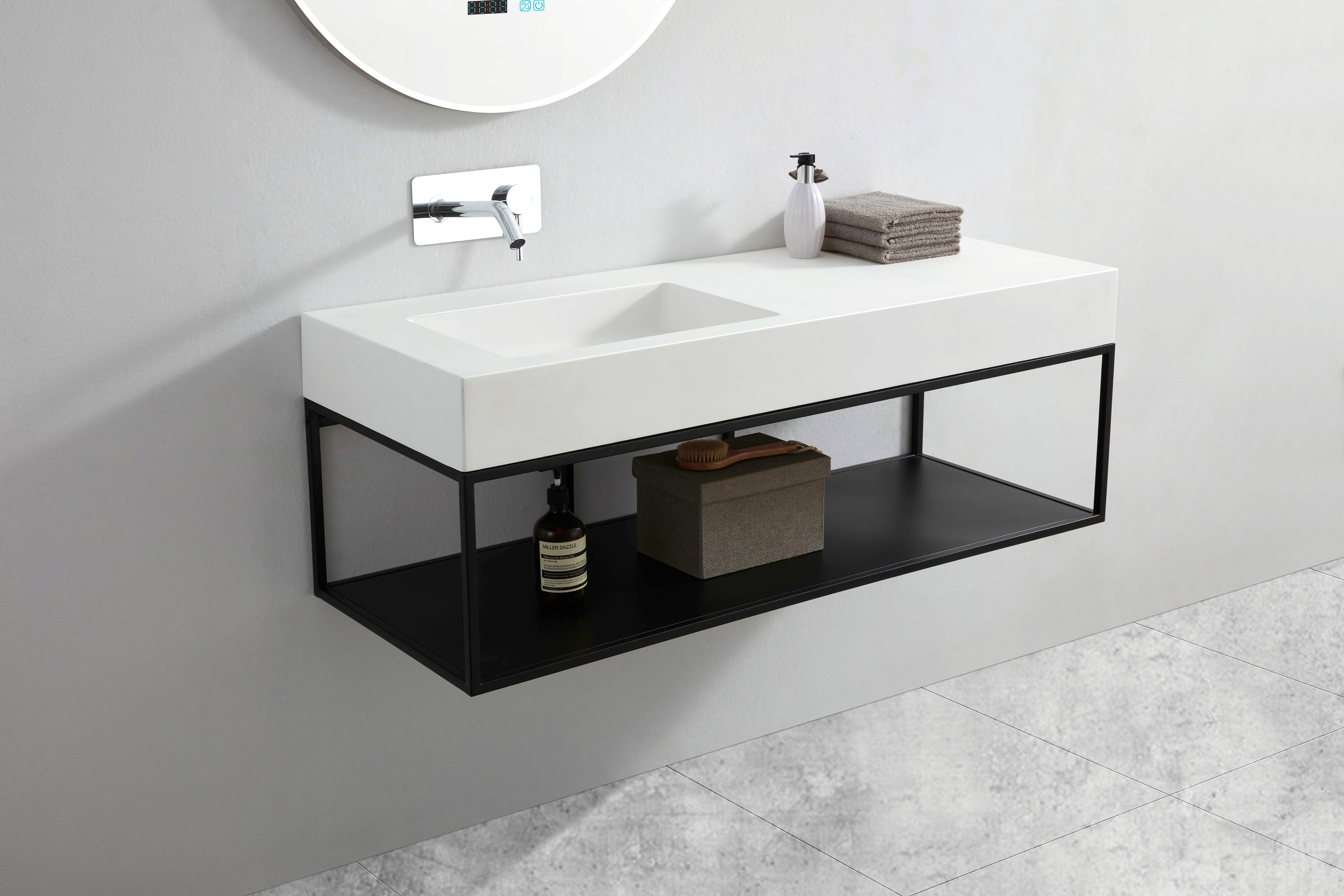 BERNSTEIN - Lavabo mural de fundición mineral con desagüe - 121x45x12cm ...