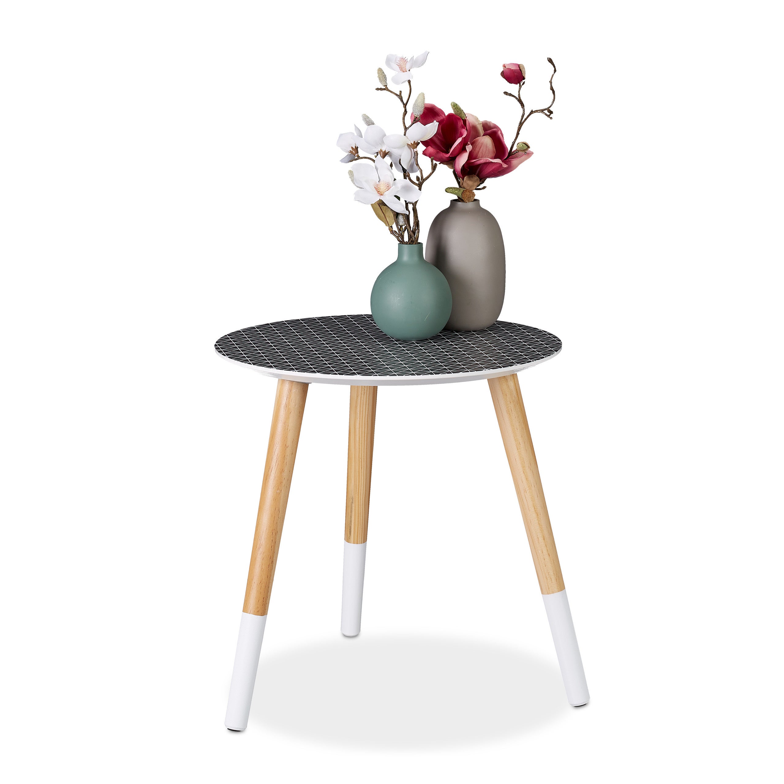 Relaxdays Table d’appoint ronde, Motif décoratif, en bois, basse, trois ...