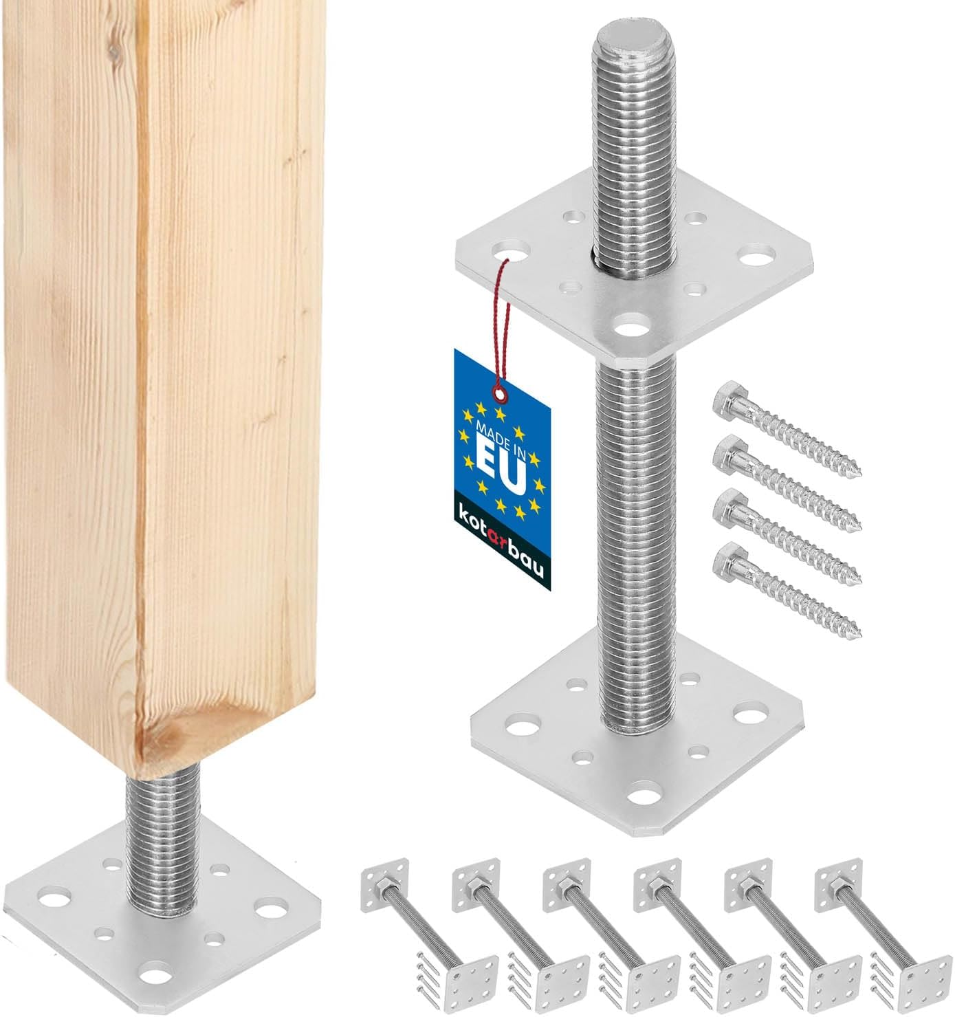 Lot de 6 Support de Poteau à Visser 80x80x250 mm en Acier Galvanisée ...