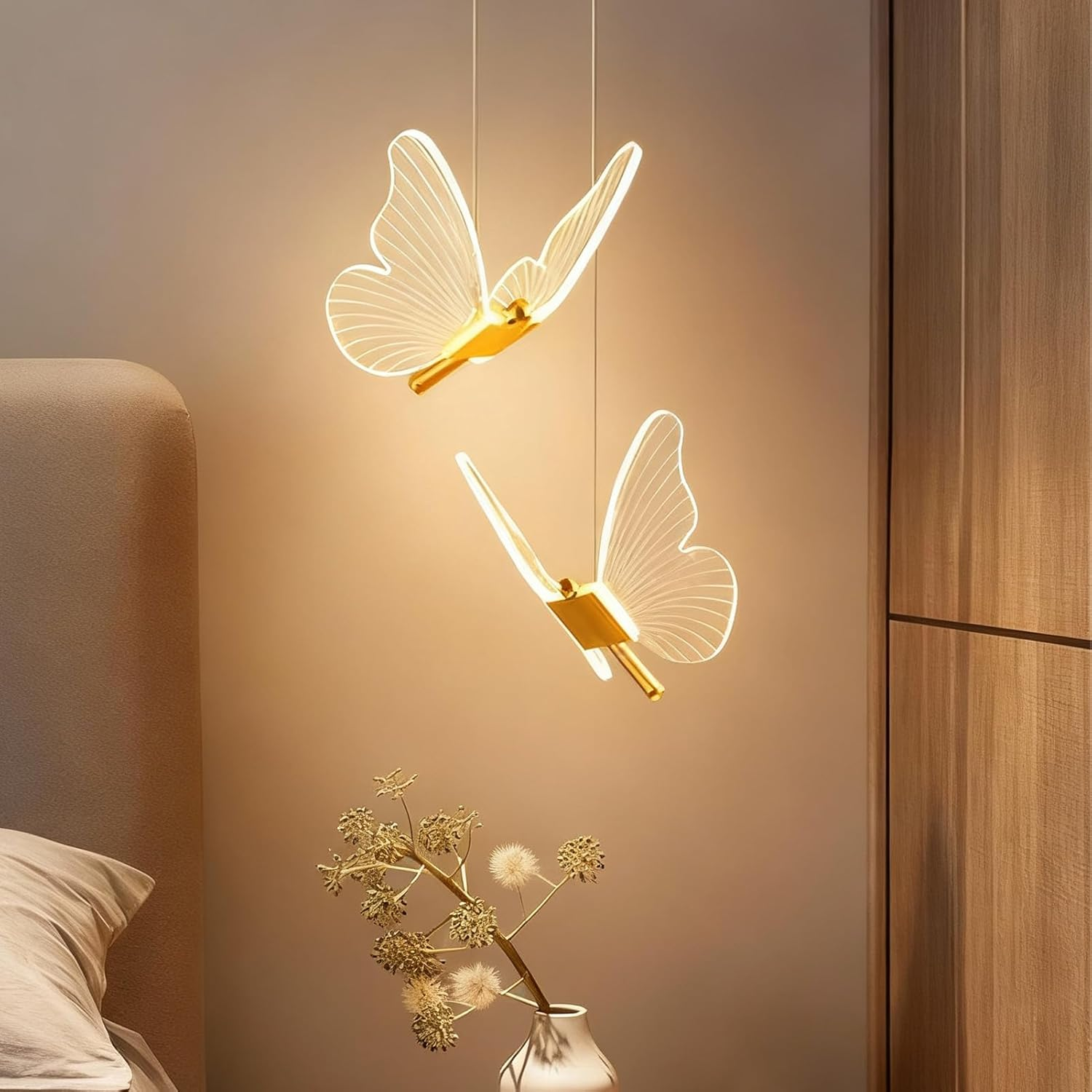 Lámpara de araña LED moderna, lámpara colgante de mariposa LED de 2 ...