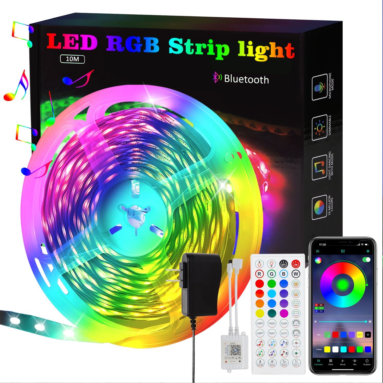 Tira de LED RGB NETTLIFE ajustable con control remoto por aplicación ...