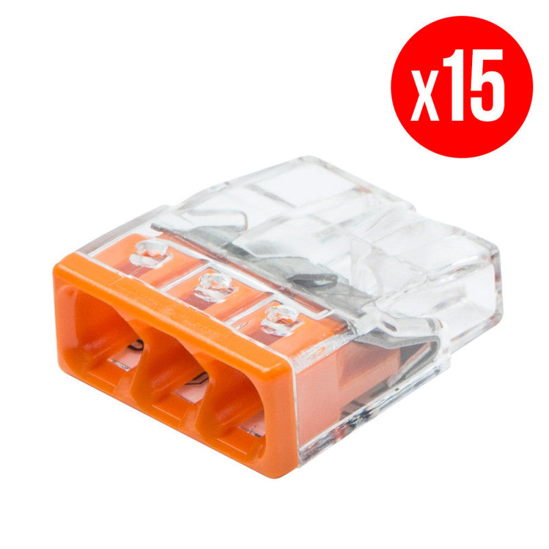 Pack de 15 bornes de connexion rapide à levier WAGO 3 entrées fil rigide - S2273 | Leroy Merlin