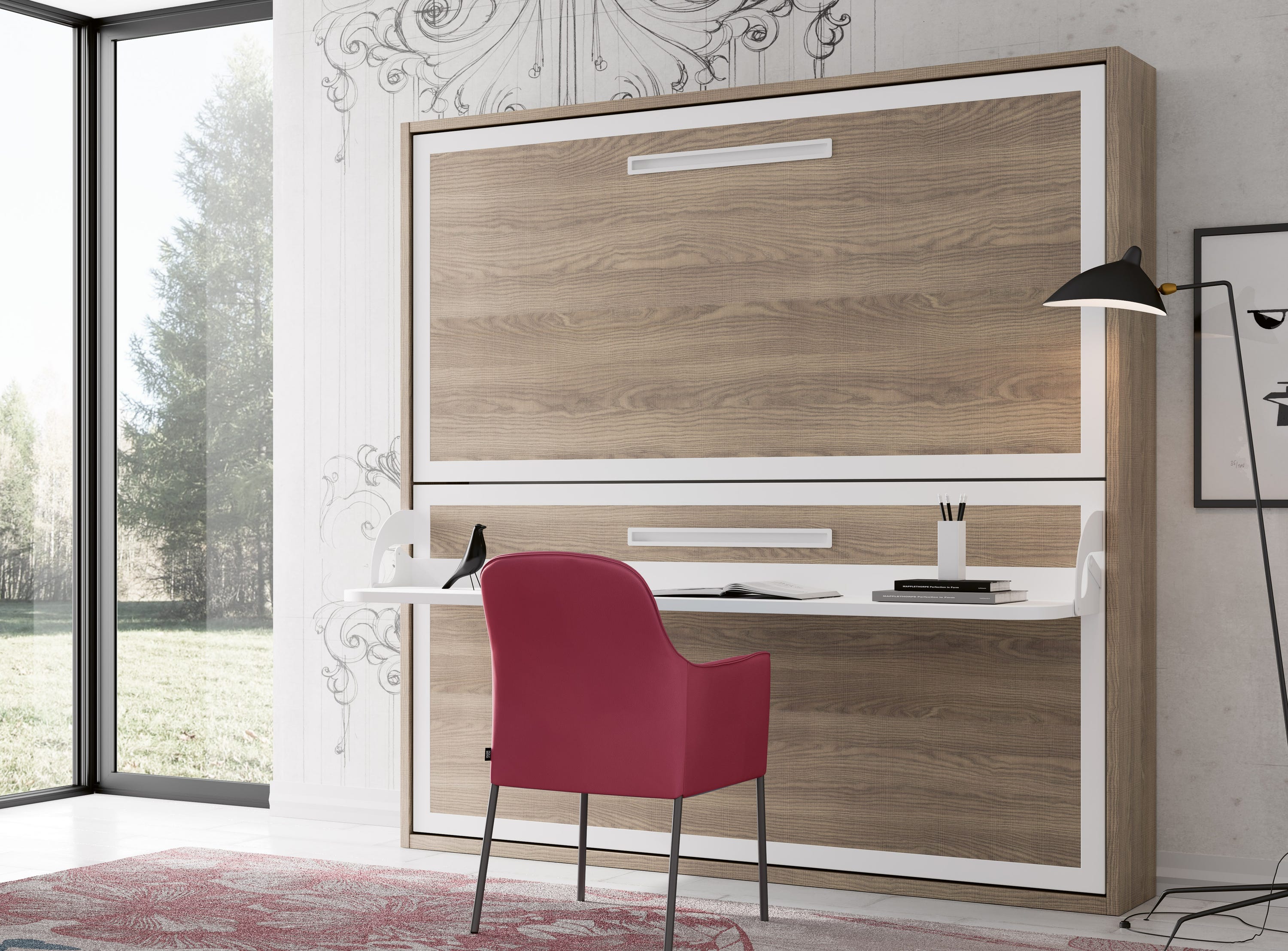 Litera Retráctil Con Escritorio Melina 90x180 Cm Encofrado Blanco