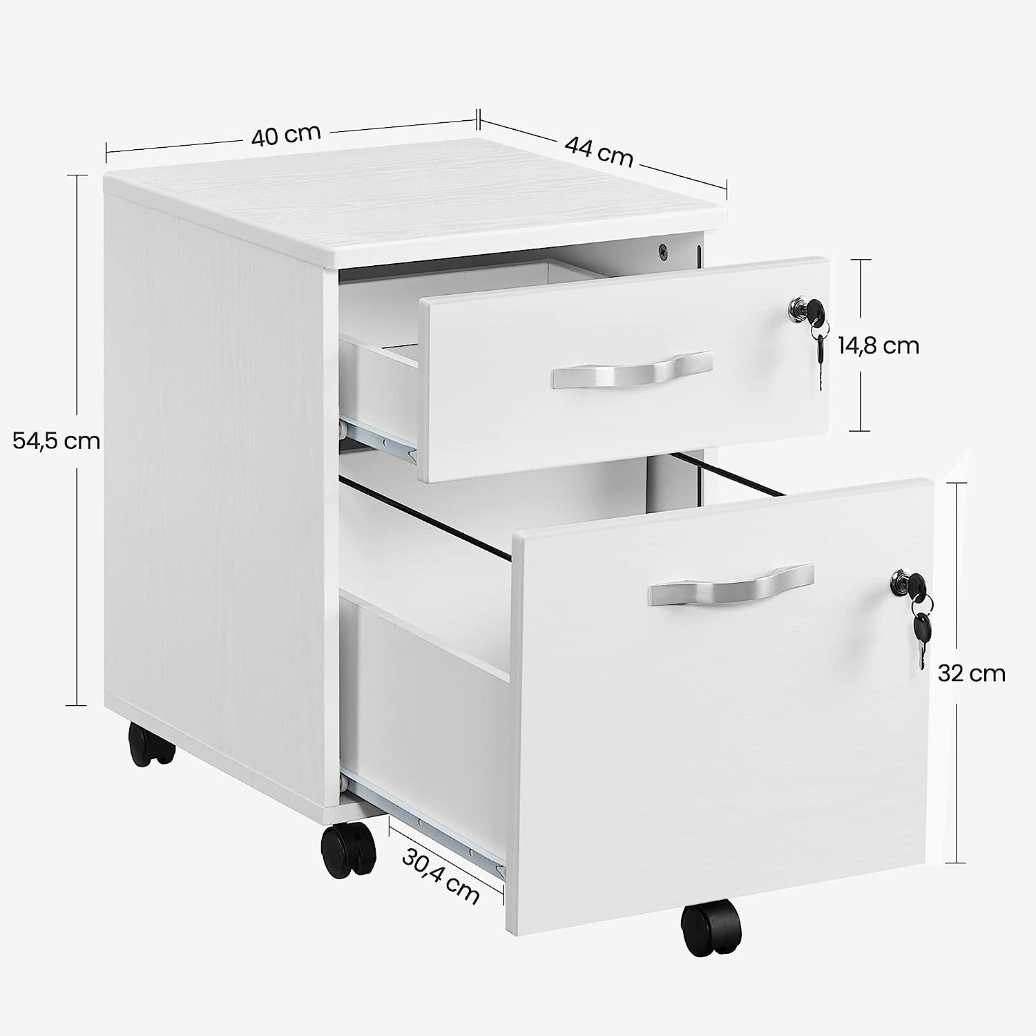 Archivador con cerradura y 2 cajones, pedestal con 5 ruedas, rieles ...