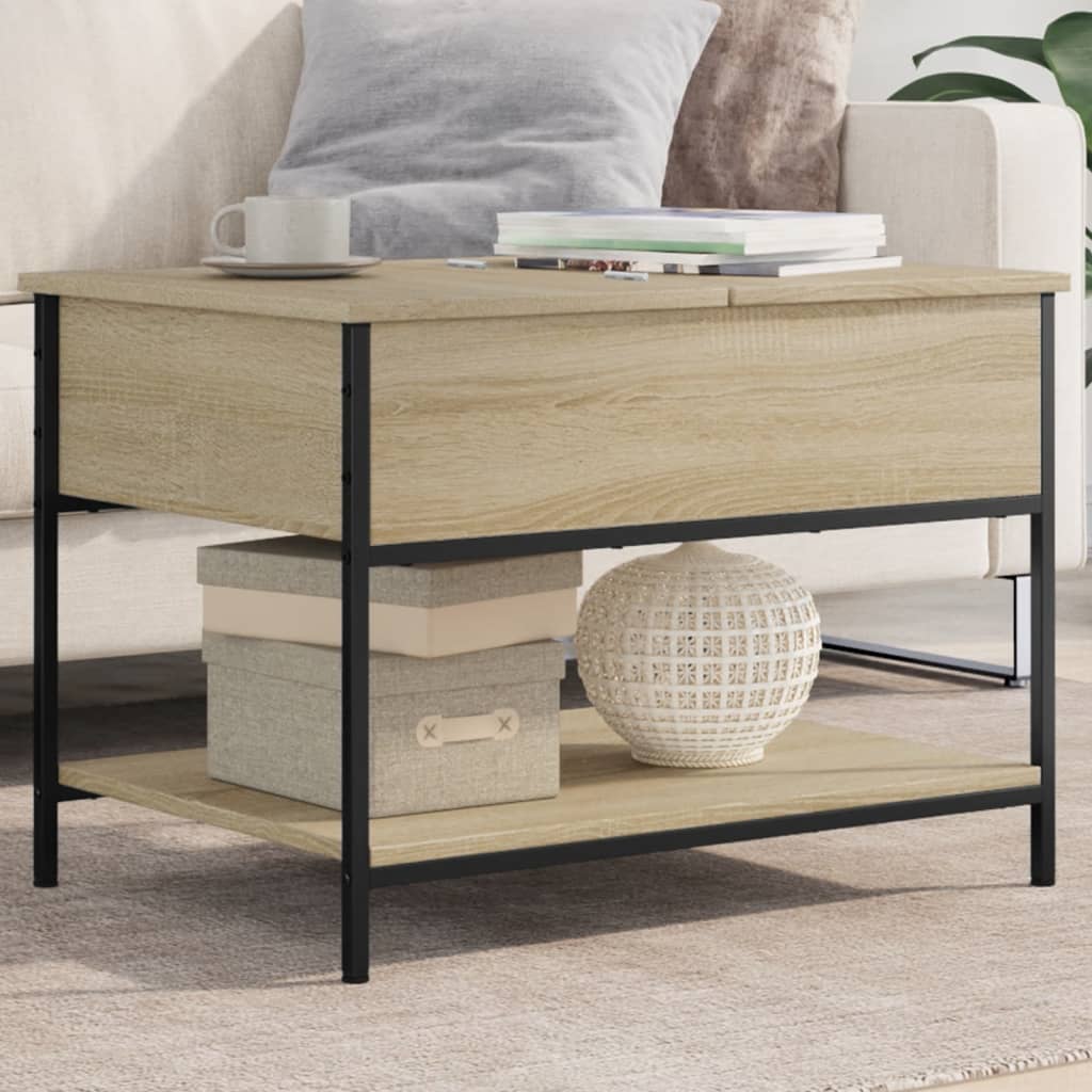 Mesa de centro roble Sonoma 70x50x50 cm madera contrachapada y metal ...