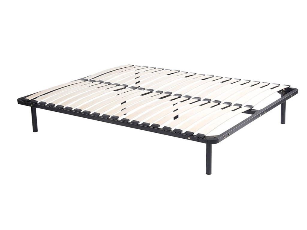 Sommier cadre à lattes 160 x 200 cm - 2x19 lattes - Avec pied - Noir ...