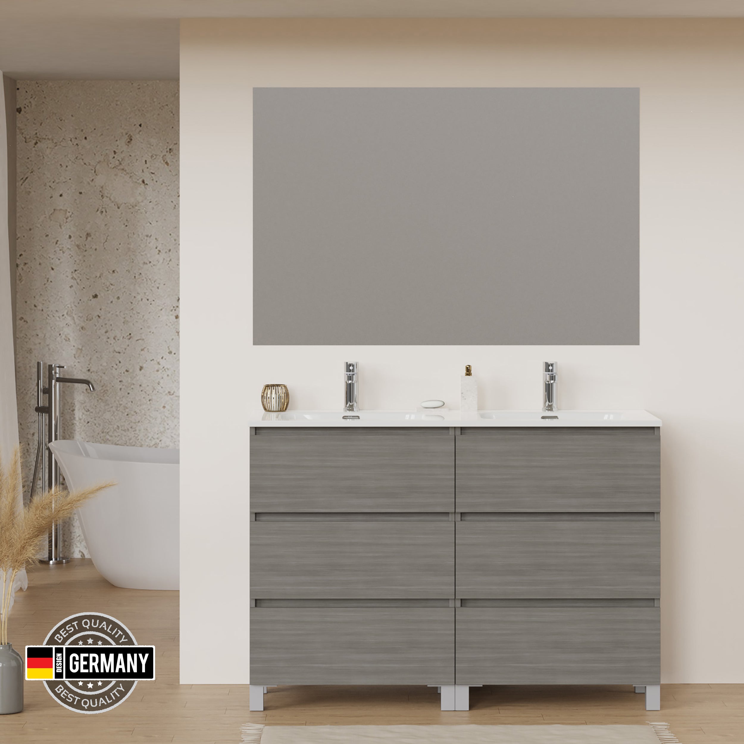MEUBLE SALLE BAIN SUR PIED COTTBUS|120 CM FRÊNE|6 TIROIRS|ASSEMBLÉ|TGD ...