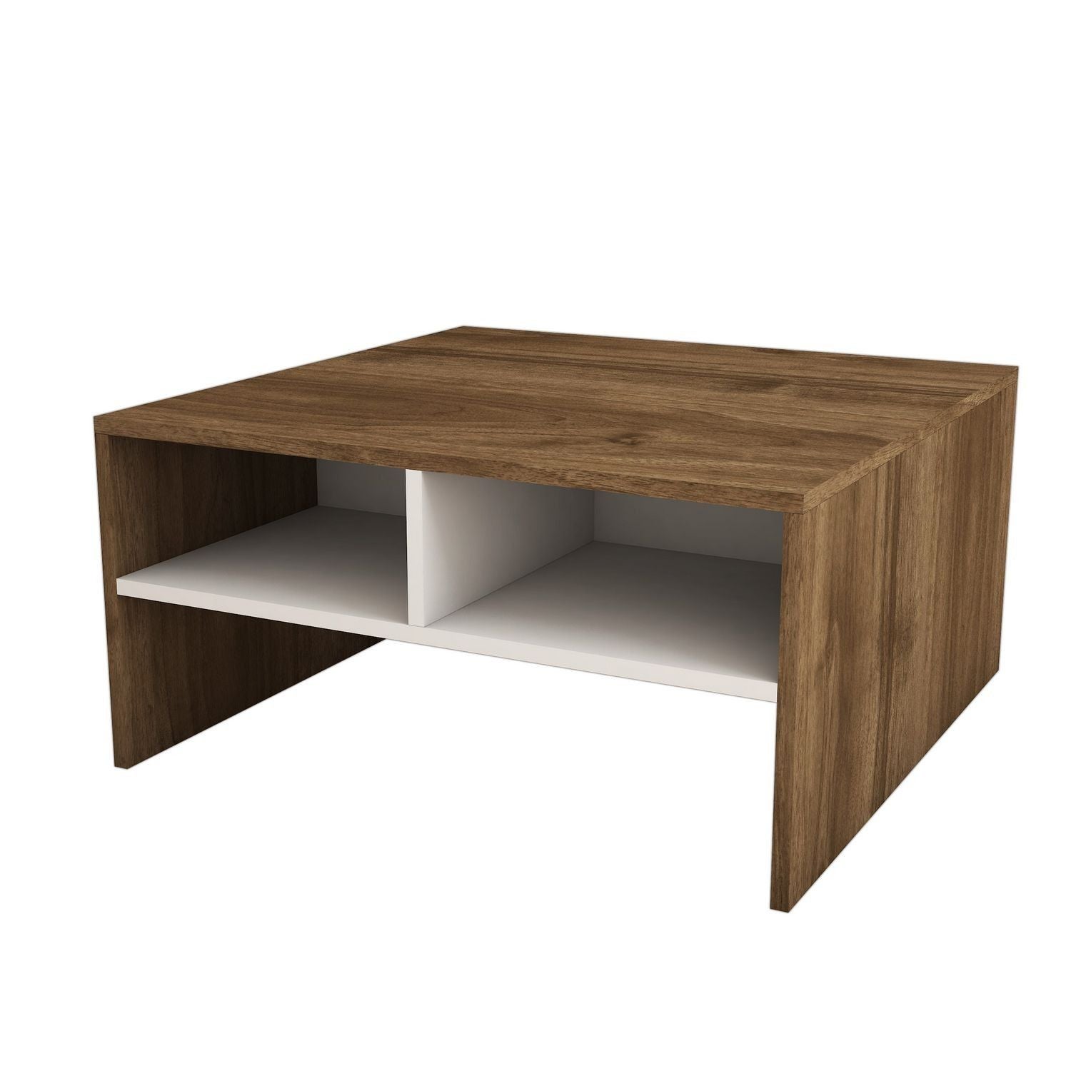 Table basse carrée avec niches de rangement - L.80cm - Blanc et Marron ...