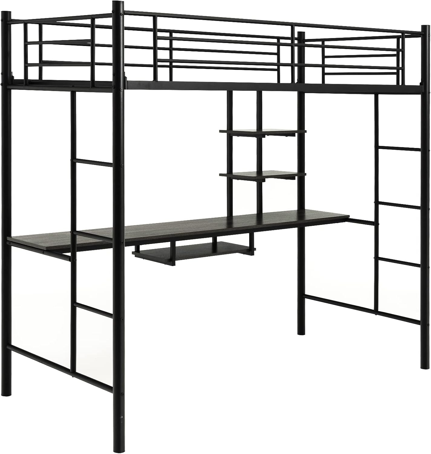 Cama Alta de Metal con Escritorio, Multiusos 2 en 1 con Estación de ...