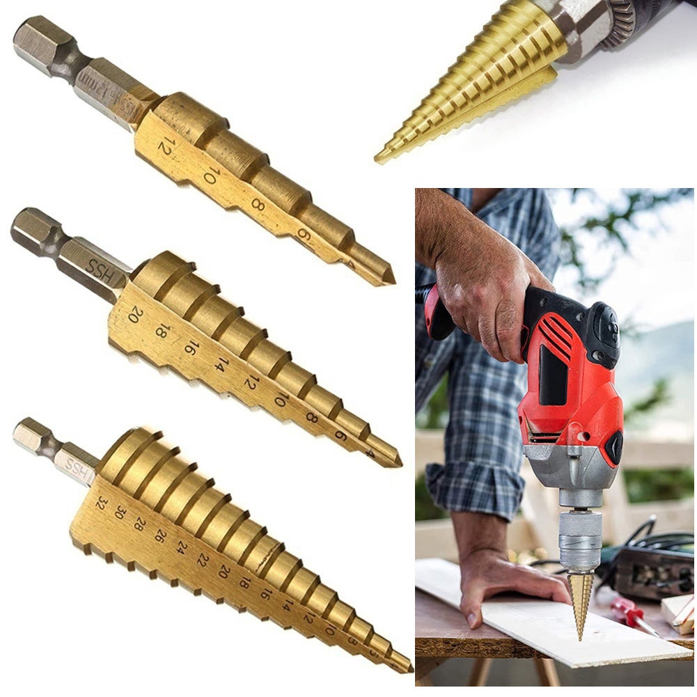 Punta da trapano conica a gradini HSS da 3 pezzi, set di teste per ...