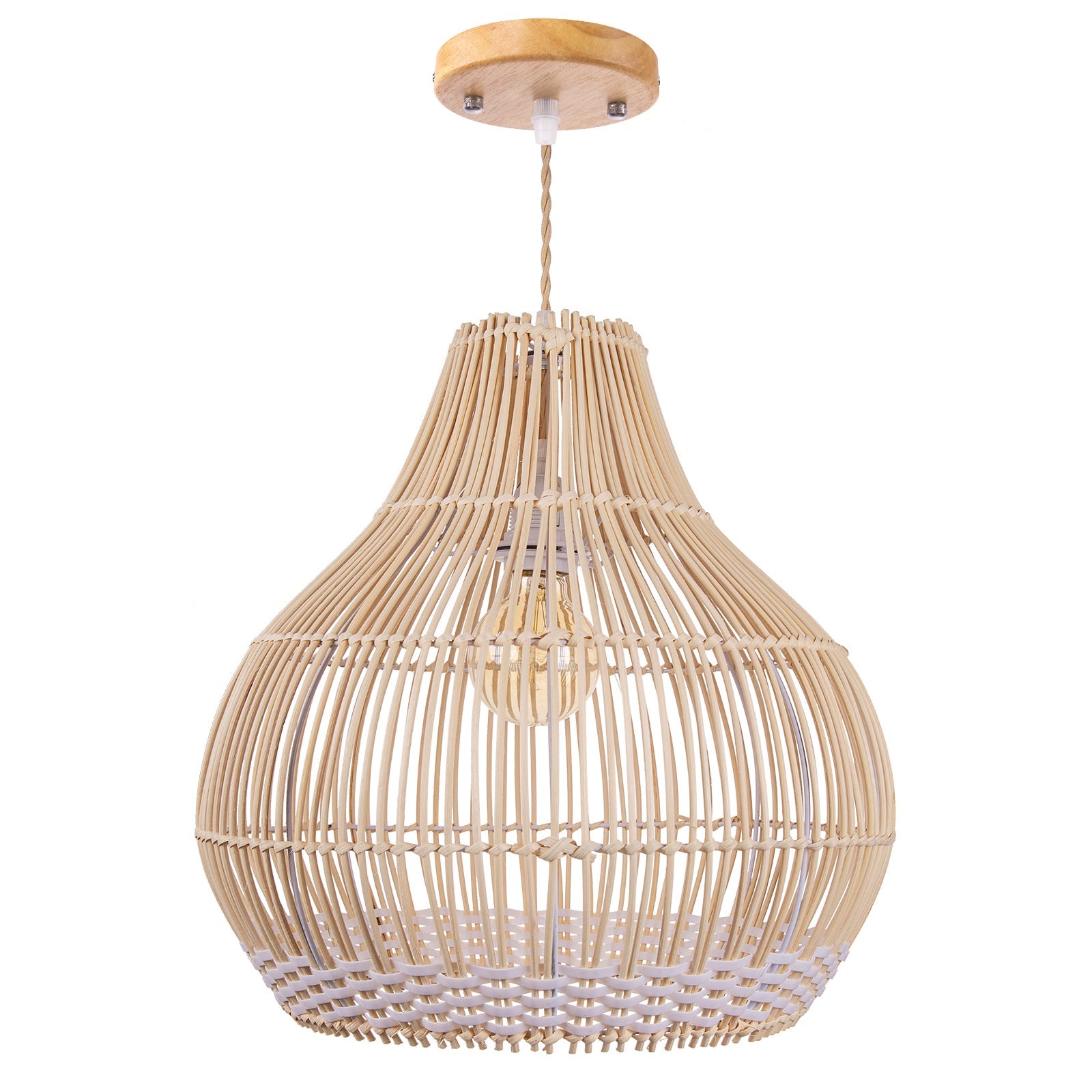 Lustre suspendu en rotin blanc Luminaire artisanal pour salon,D50CM x ...