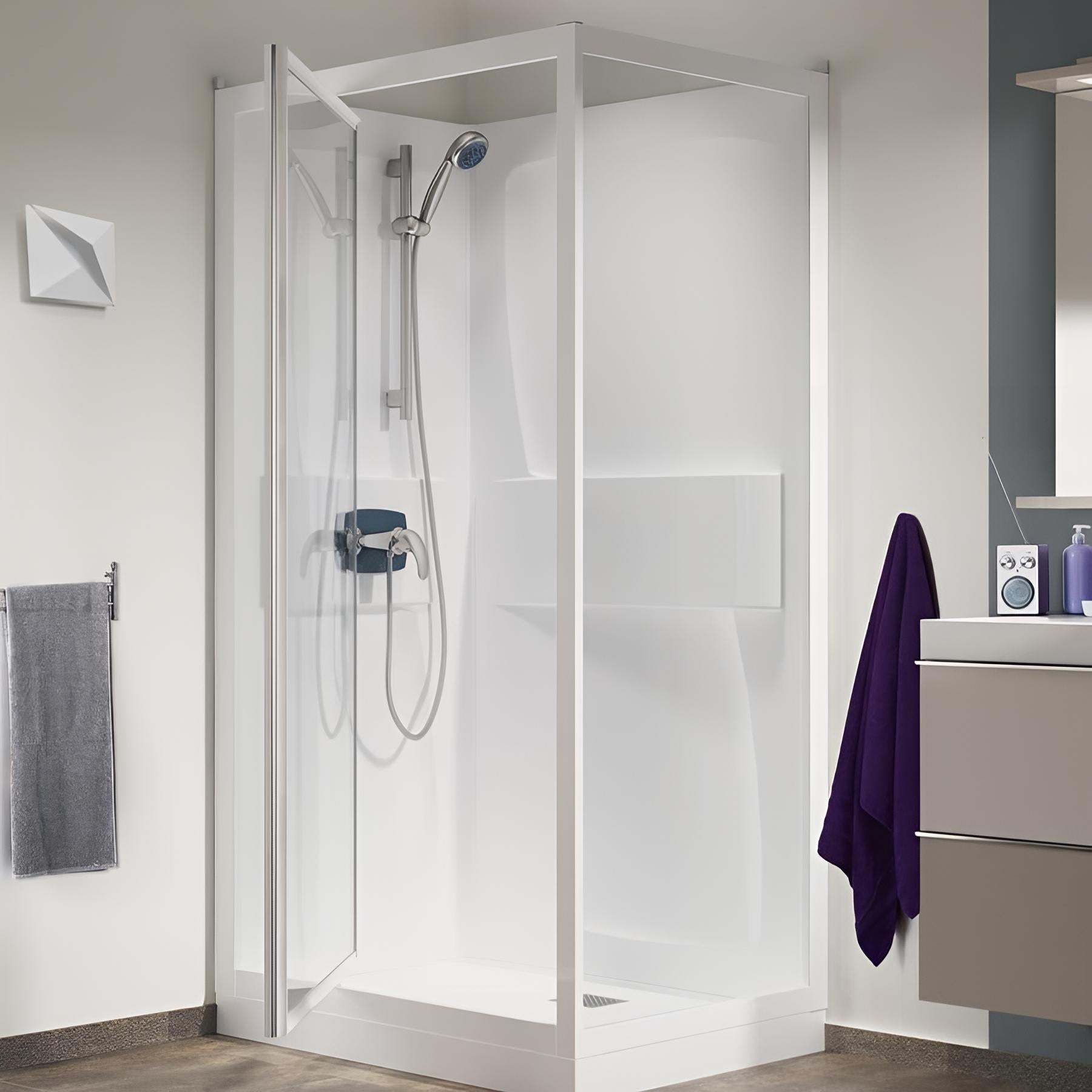 Cabina de ducha Kineprime 100x80 cm puerta pivotante angular mecánica ...