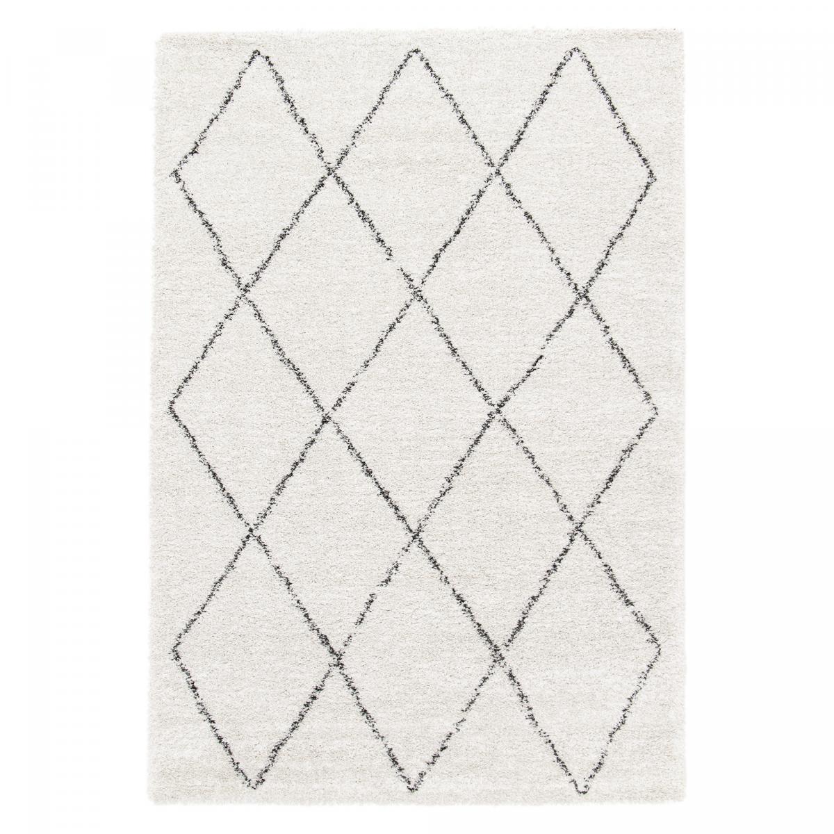 Tapis shaggy 80x200 rectangle tissé crème et gris motif abstrait AMORE ...