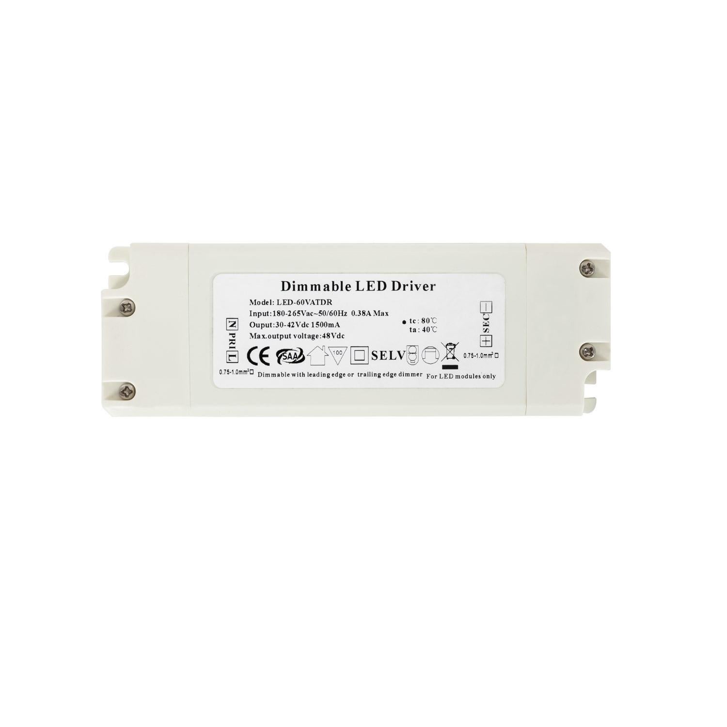 Driver Dimmable TRIAC 220-240V Sortie 30-42V DC 1500mA 65W No Flicker ...