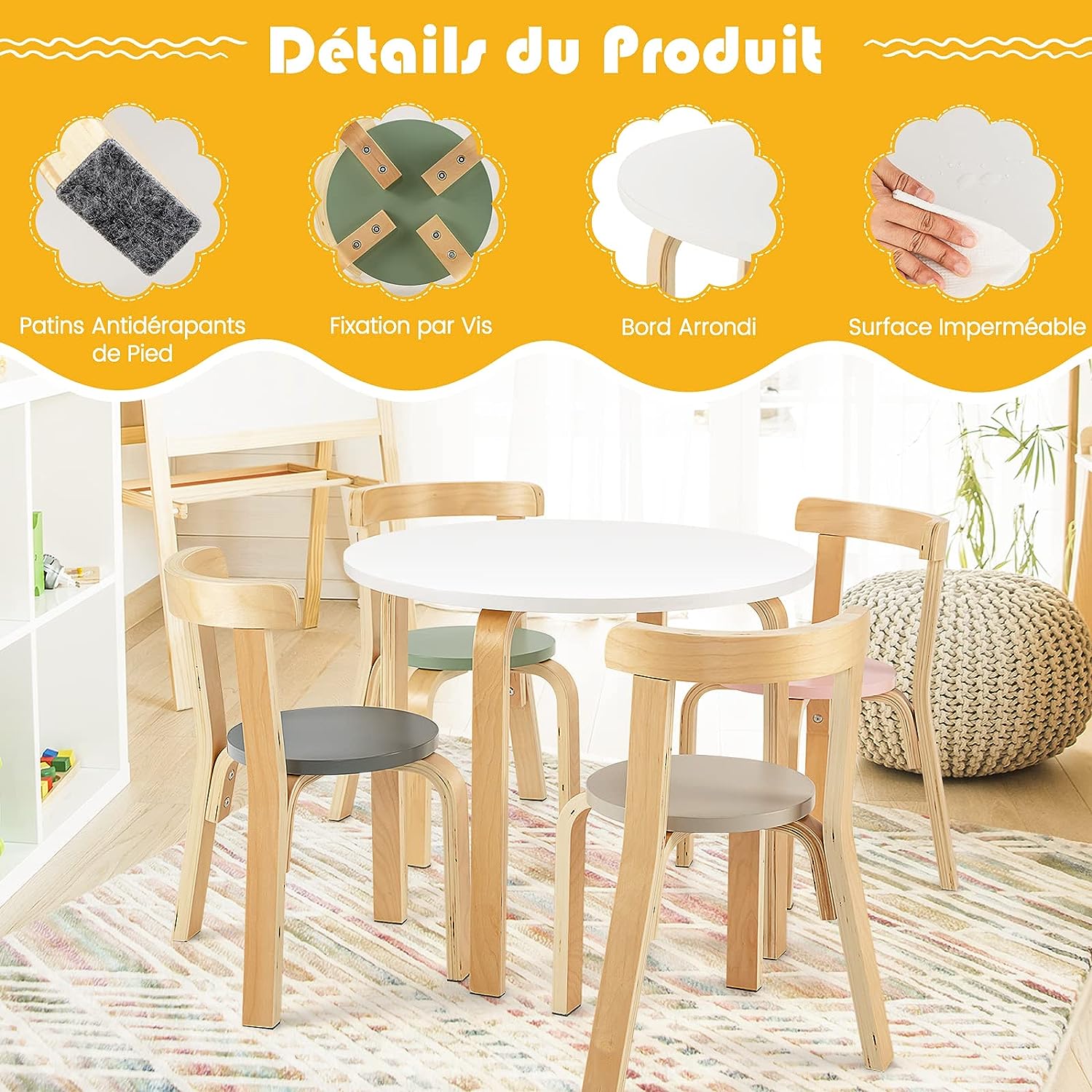 Table d'enfant Ronde avec 4 Chaises pour Enfants 4 Ans +, Style ...