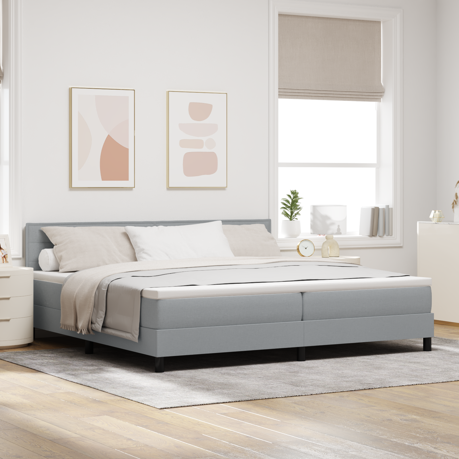 Lit Box Spring avec Matelas Gris clair 200x200 cm Tissu | Leroy Merlin