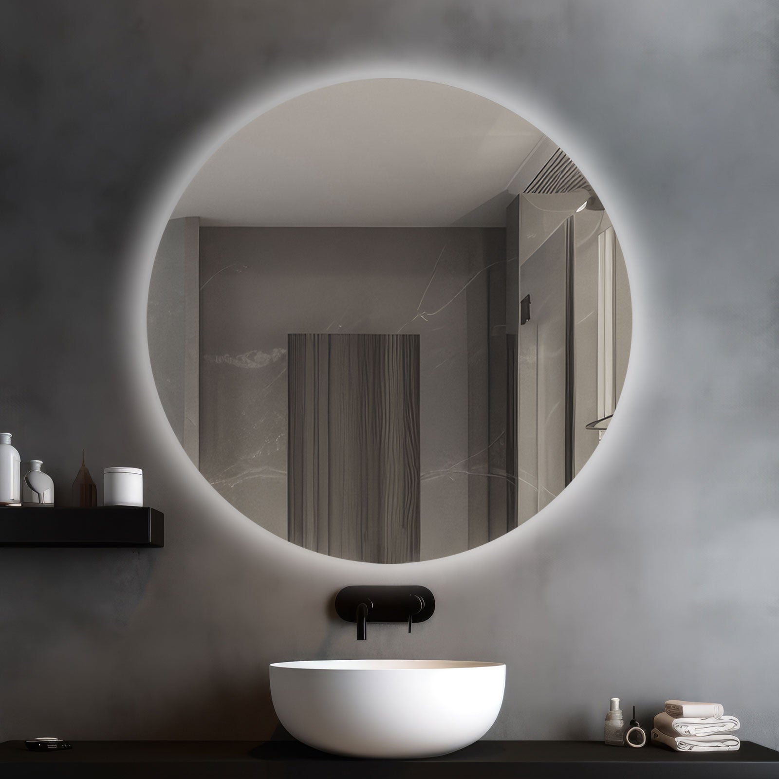 EARTH - Miroir rond diam.95 cm avec bord poli et rétroéclairage ...