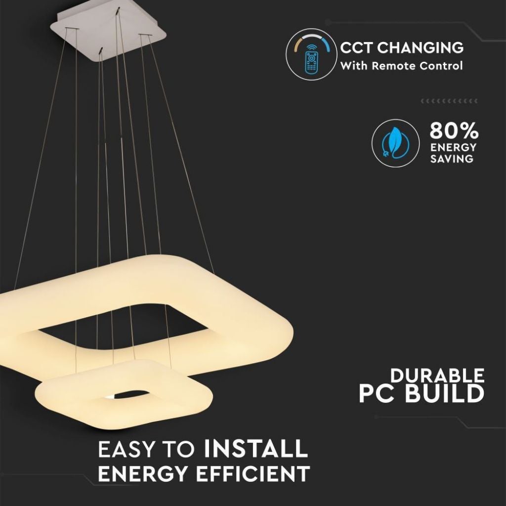 Lustre LED Suspendu Carré 68W avec Télécommande 3 en 1 Corps Blanc l1 ...