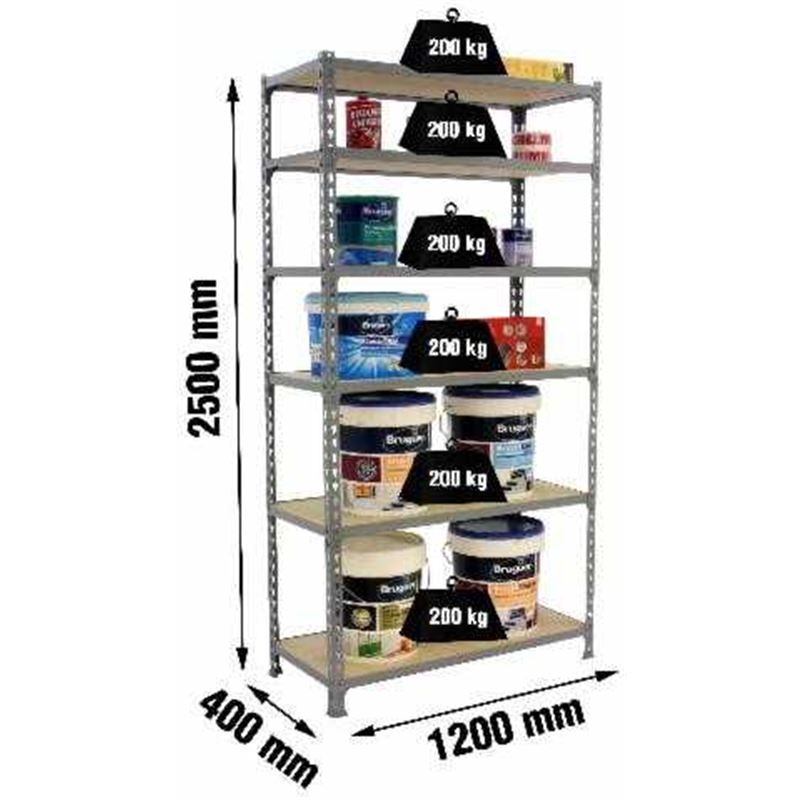 Estanteria MADERCLICK MEGAPLUS 6/400 2500 GRIS/MADERA - 8425437077708 - Simon Rack | Leroy Merlin