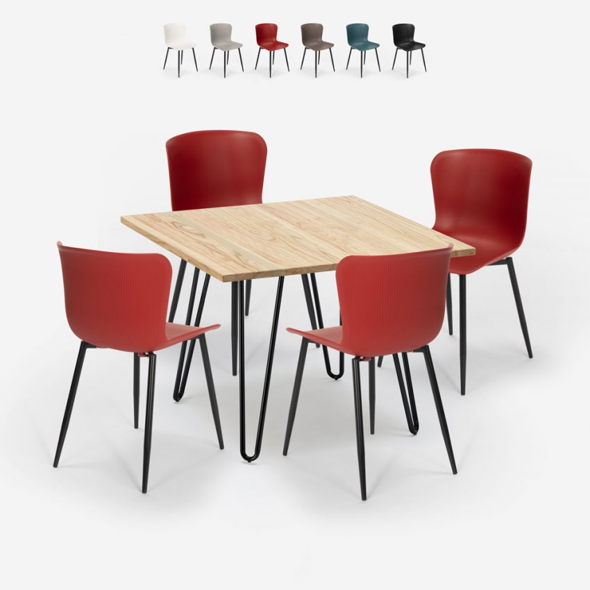 Conjunto 4 sillas mesa cuadrada 80 x 80 cm diseño industrial Claw Light ...