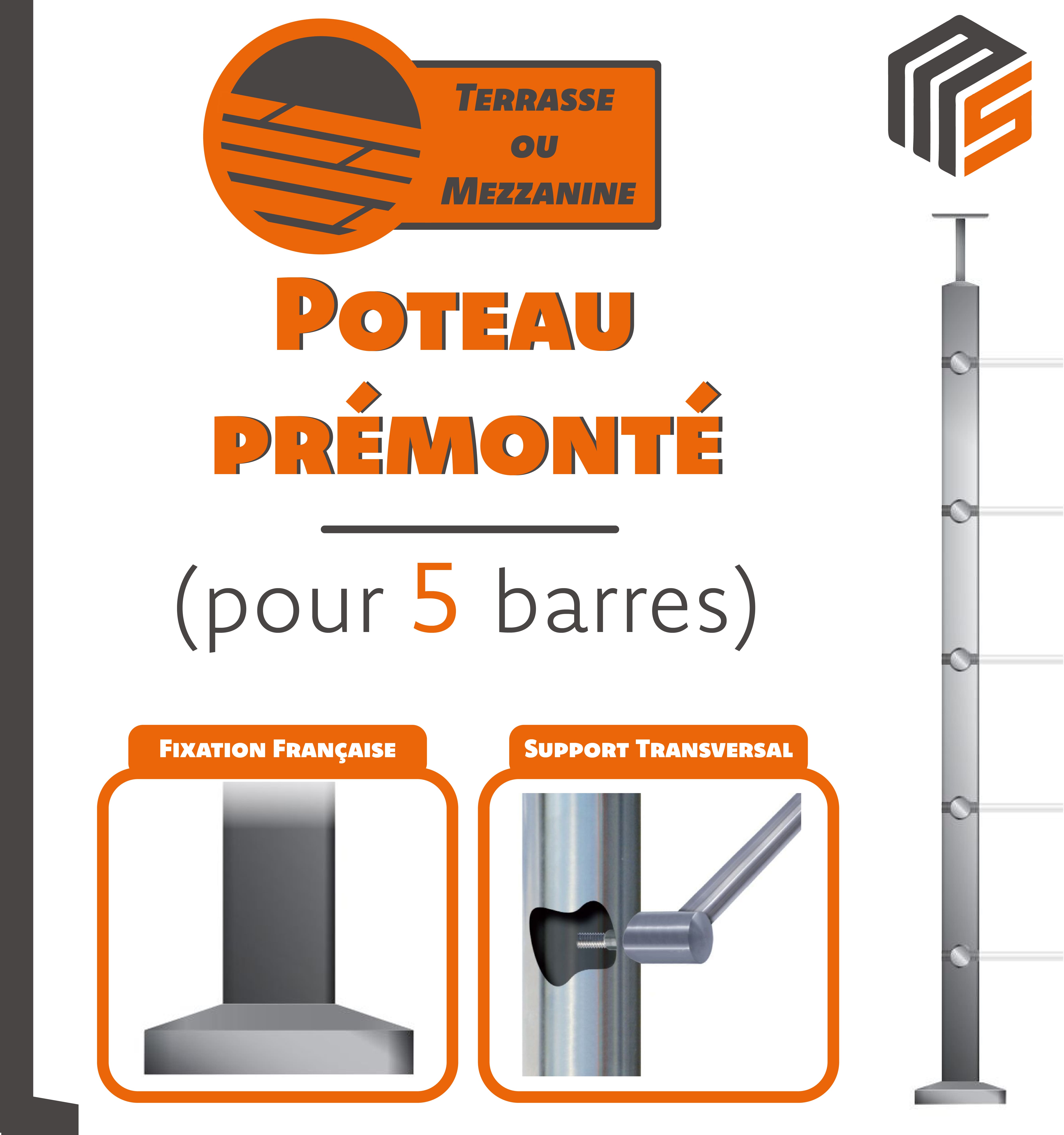 KIT POTEAU CARRÉ POUR MC Ø42,4 - 90° BORGNE FIXATION FRANÇAISE - 5 ...