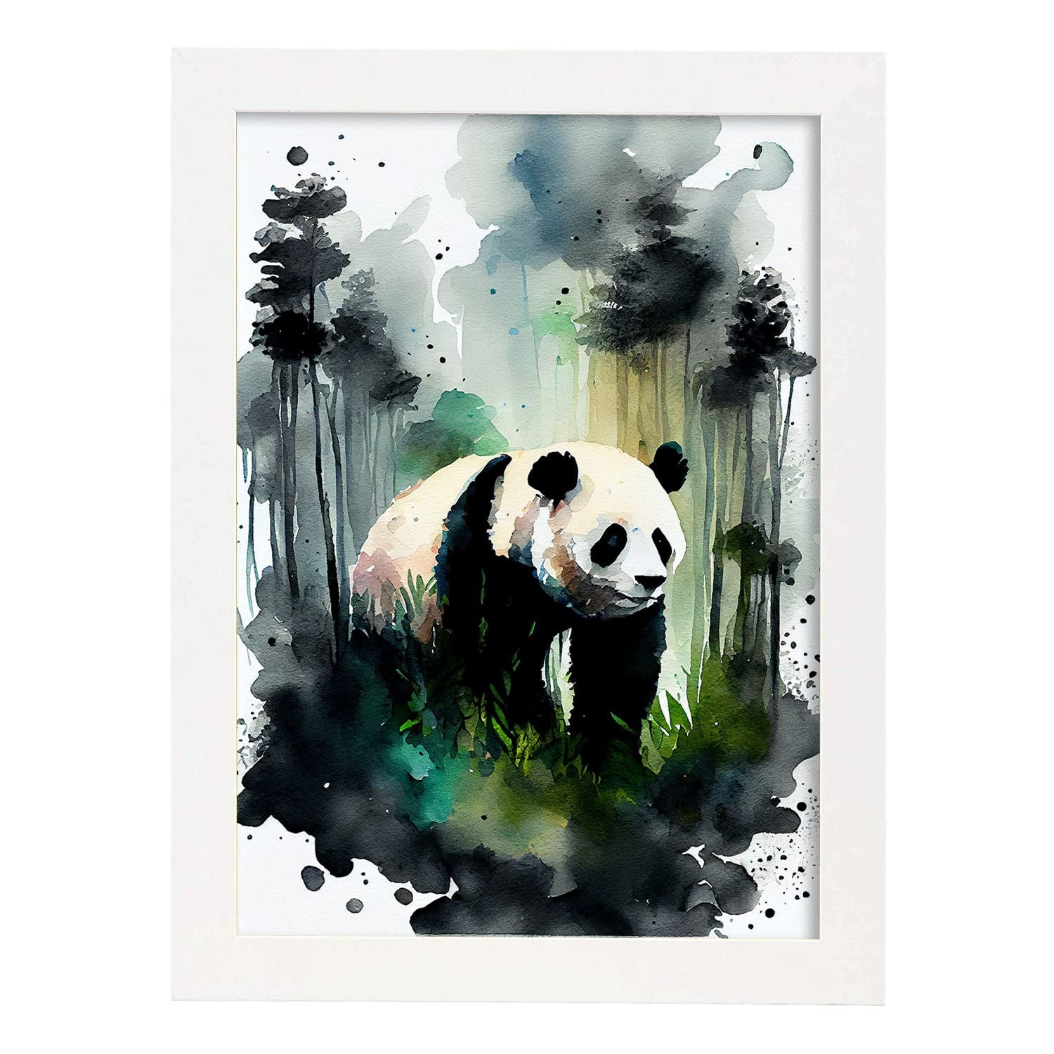 Panda Dans La Forêt Affiche En Impression De Style Aquarelle ...