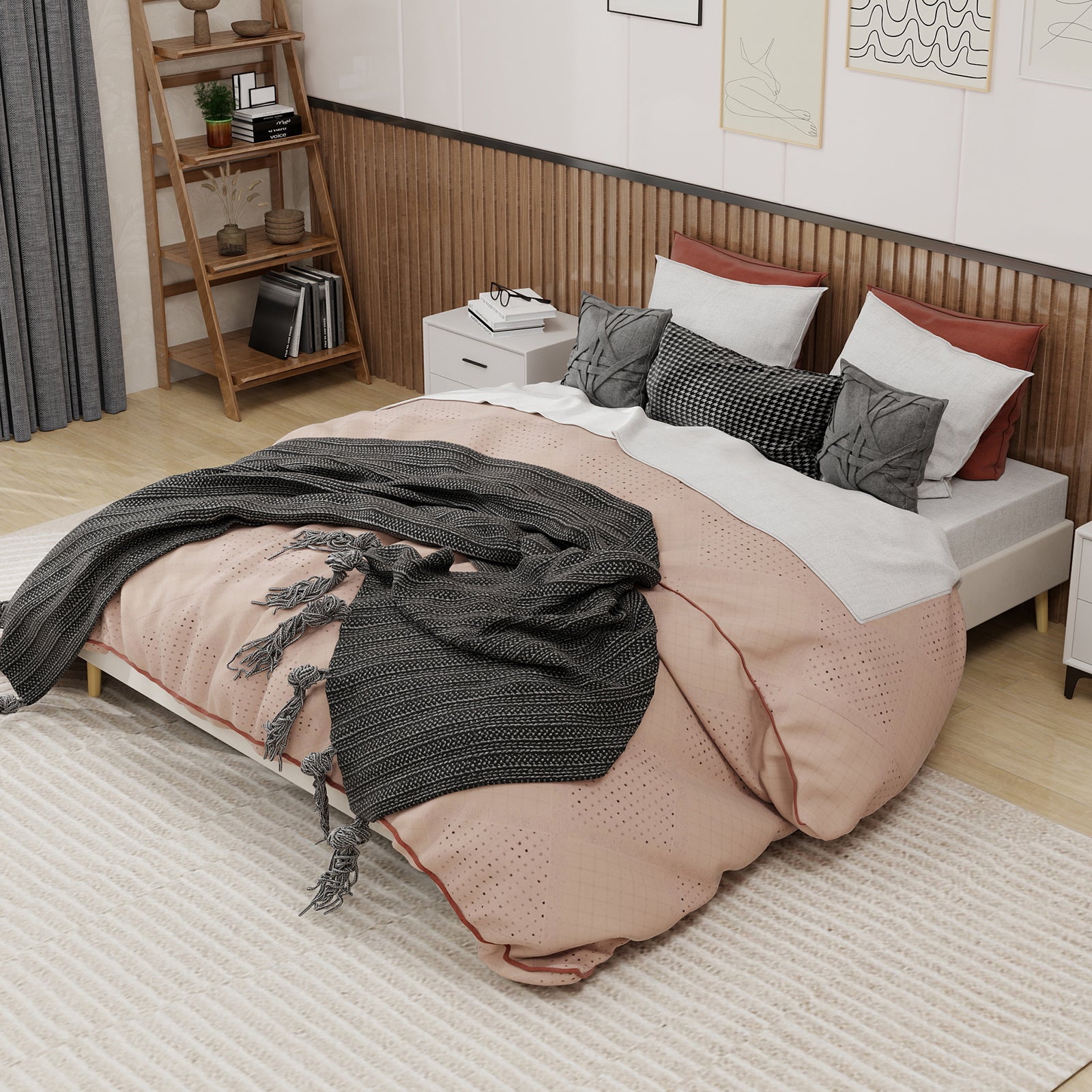 Estructura de Cama Minimalista Moderna 160×200 cm (Beige): Terciopelo ...