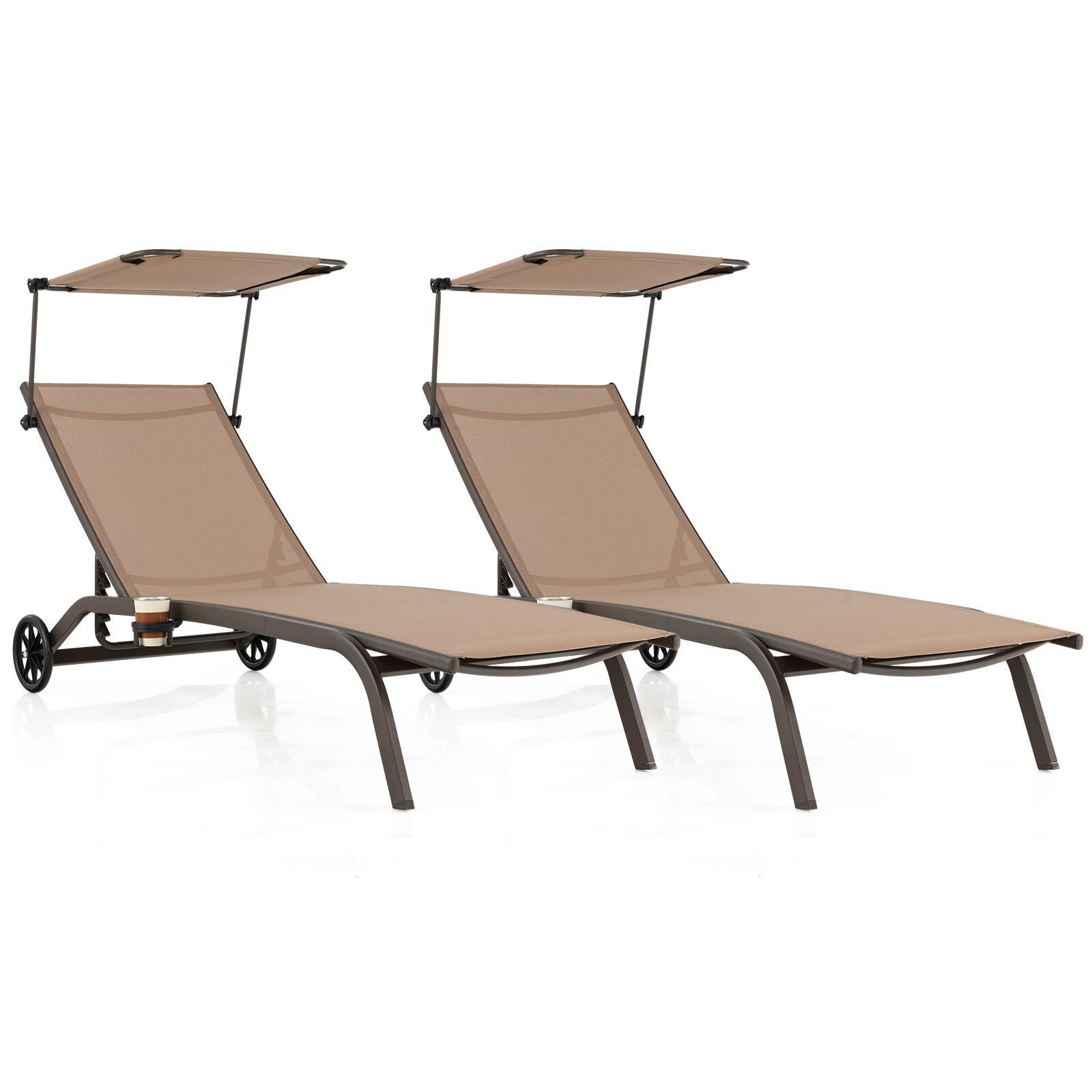 Lot de 2 Transat Jardin Extérieur-Pare-Soleil Réglable, 165x61x96 CM ...