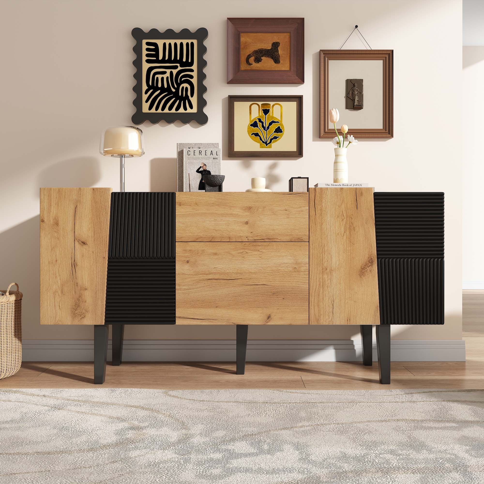 Buffet contemporain avec rangements pour TV 60", meuble en bois avec ...