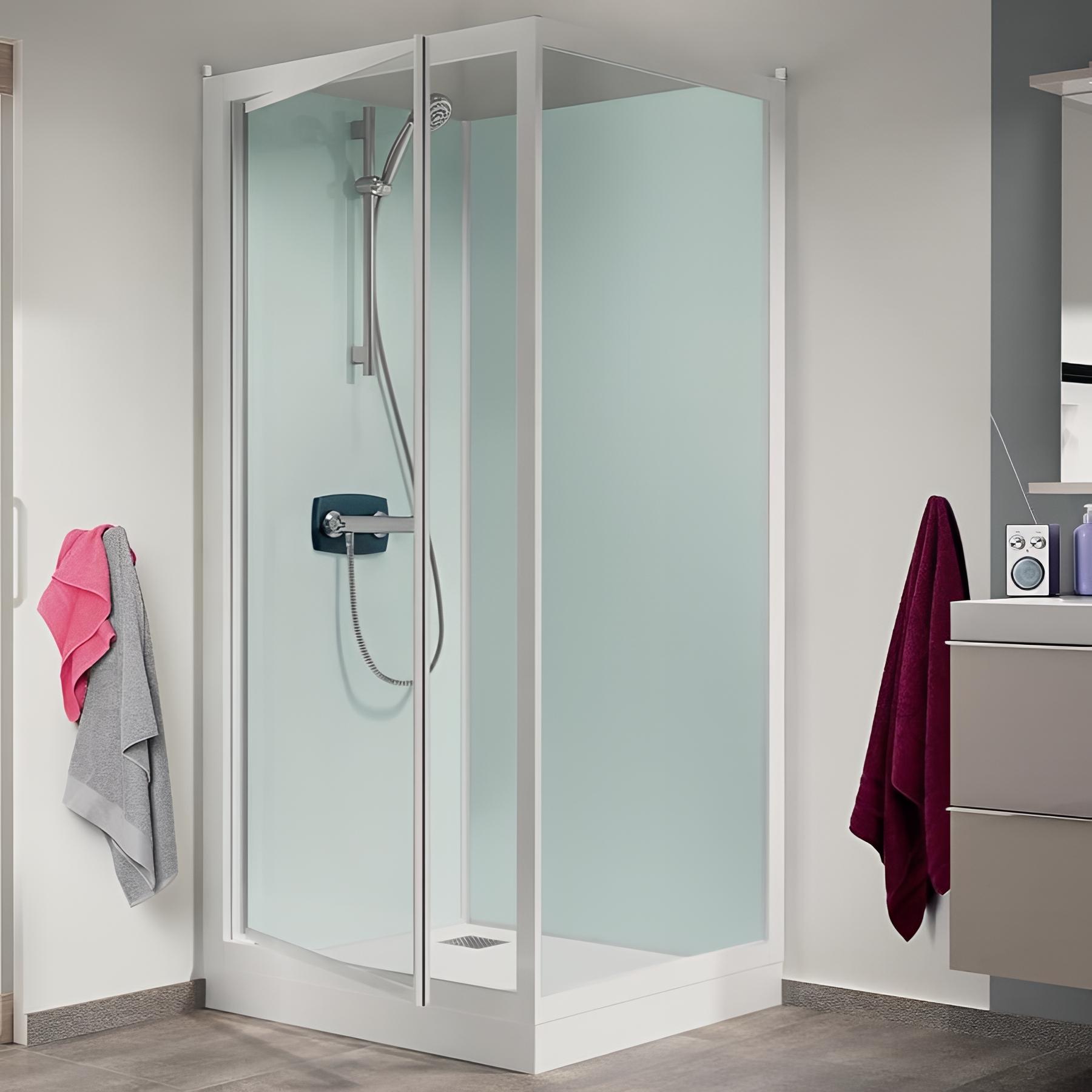 Box doccia in vetro Kineprime 100x80 cm porta girevole angolare termostatica piatto doccia 18 cm ...