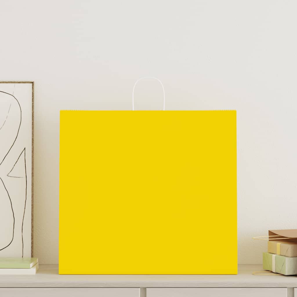 Sacs en papier kraft 50 pcs，Sacs kraft avec poignées jaune 54x15x49 cm ...