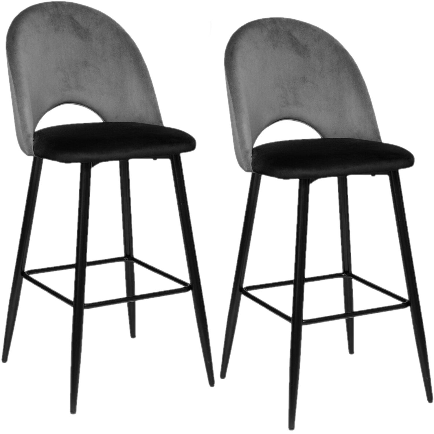 Lot de 2 Chaises de bar effet velours Kara - Hauteur d'assise 76 cm ...