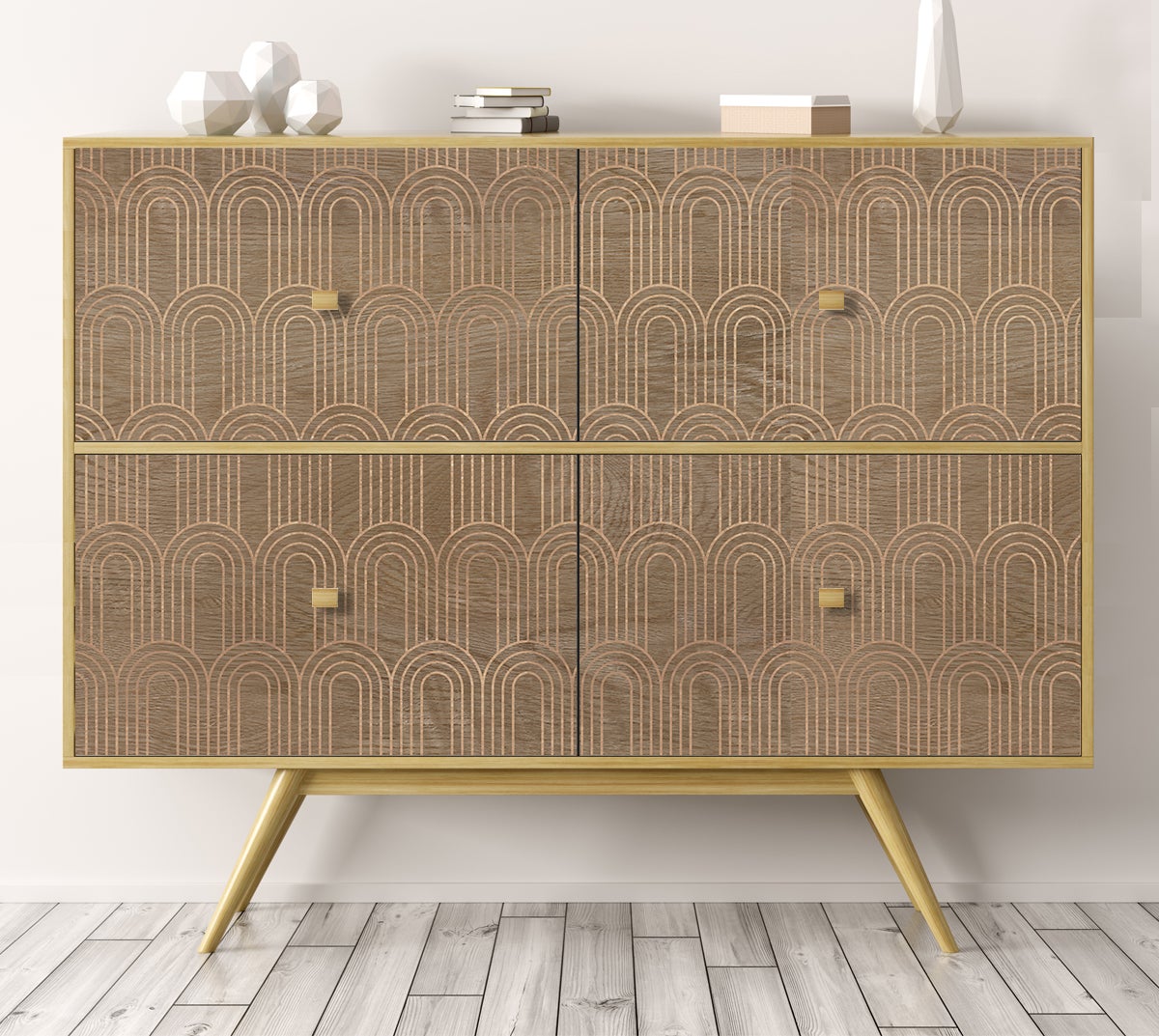 Rollo sticker Madera con arcos dorados 65x100 cm | Leroy Merlin