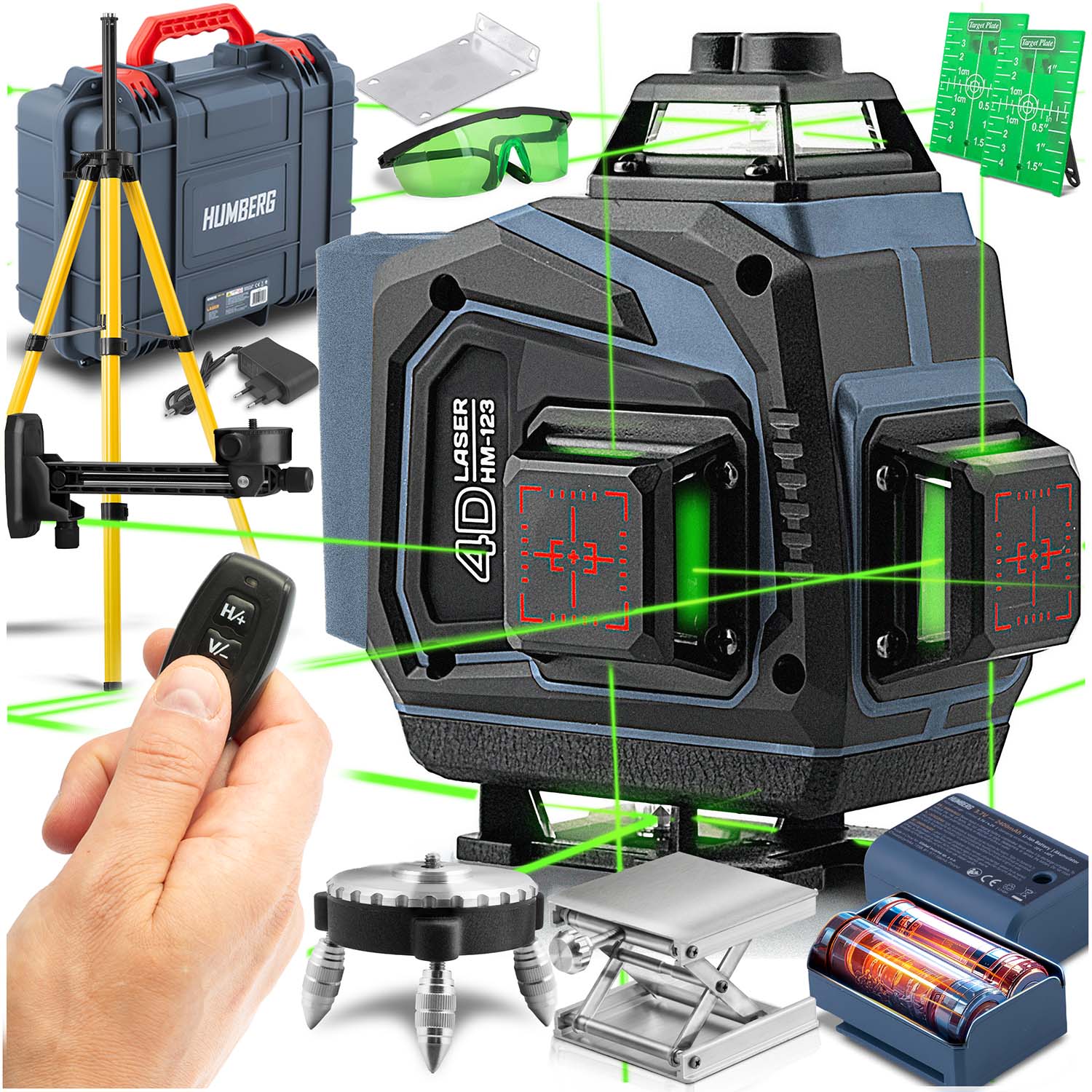 Poziomica laserowa Humberg laser krzyżowy + statyw 4D samopoziomujący ...