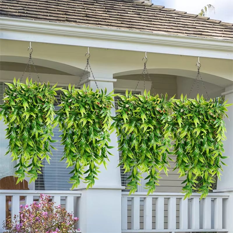 4 plantas colgantes artificiales con hojas colgantes artificiales para ...