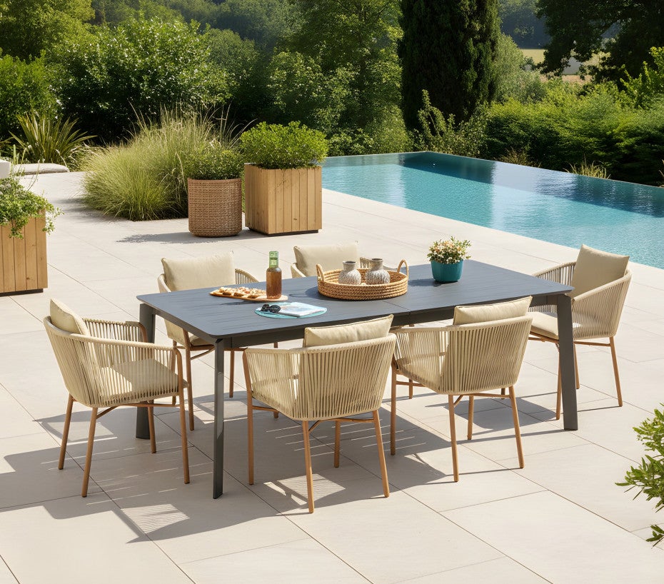 Ensemble table et chaises de jardin - 8 places - Gris Anthracite ...