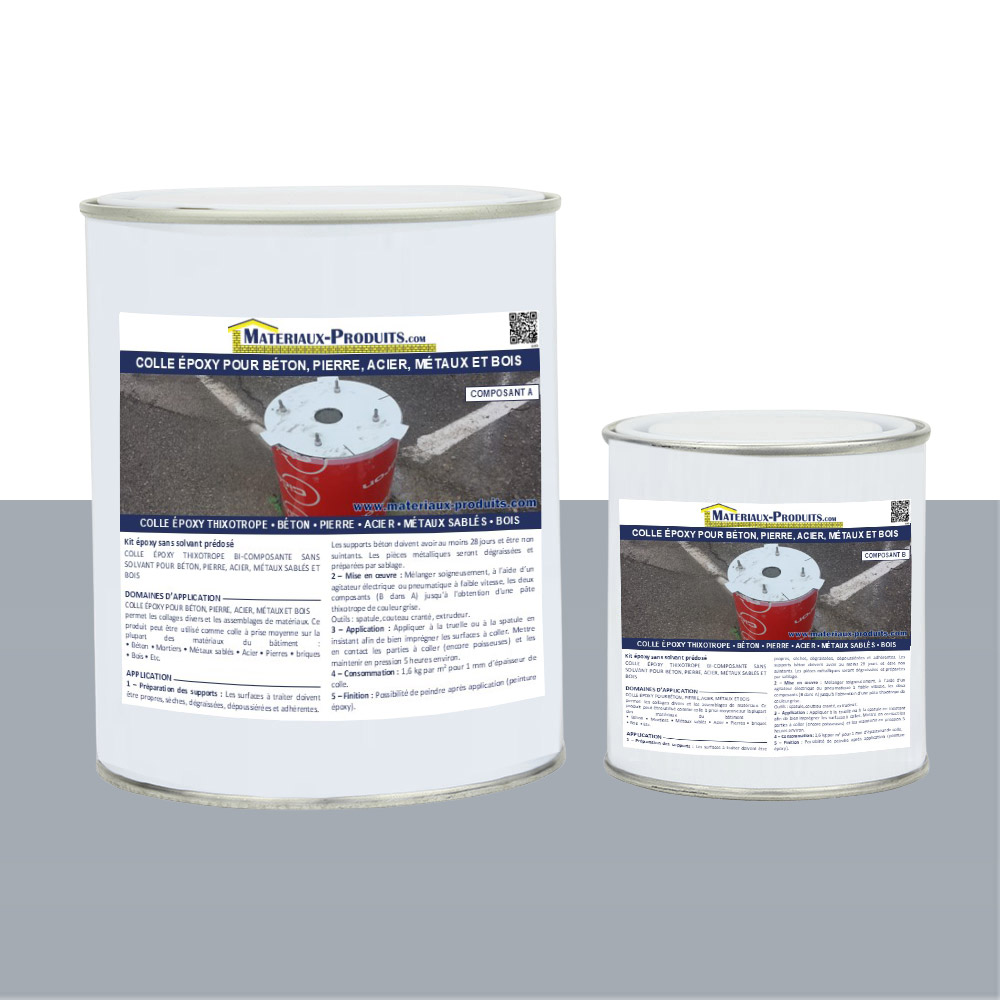 Colle époxy pour béton, pierre, acier, métaux et bois Kit de 2,5 Kg Gris Béton RAL 7040 - MATPRO ...