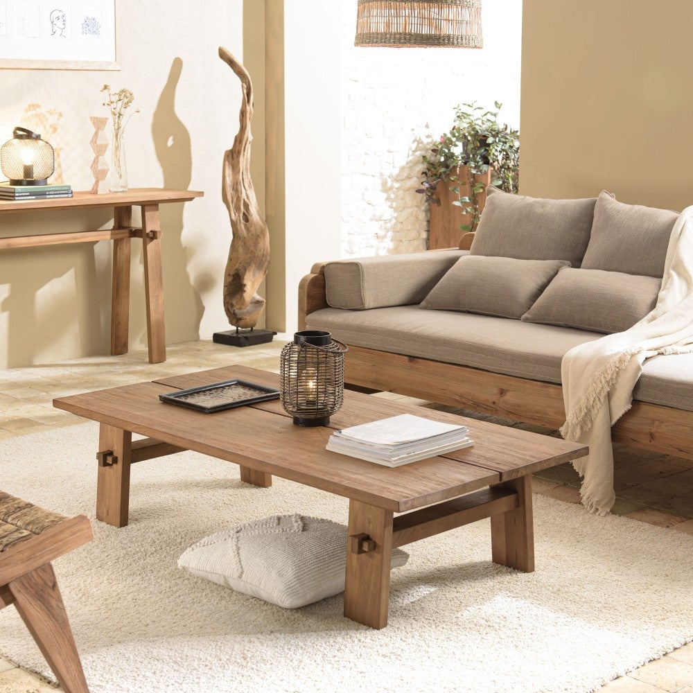 SIXTINE - Table basse rectangulaire 140x70cm en bois de teck recyclé ...