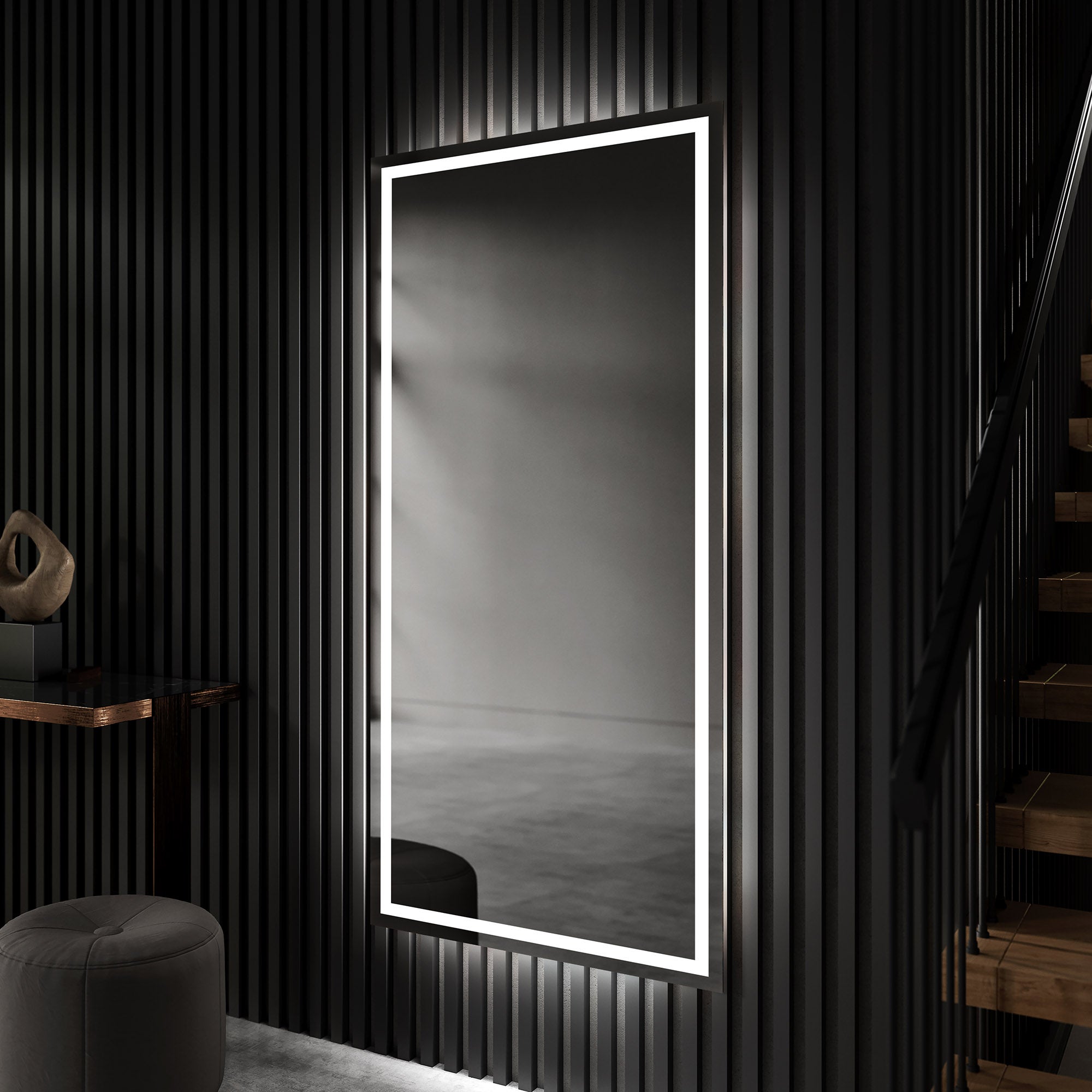 Vertical Rectangulaire Illumination LED Miroir Sur Mesure Eclairage ...