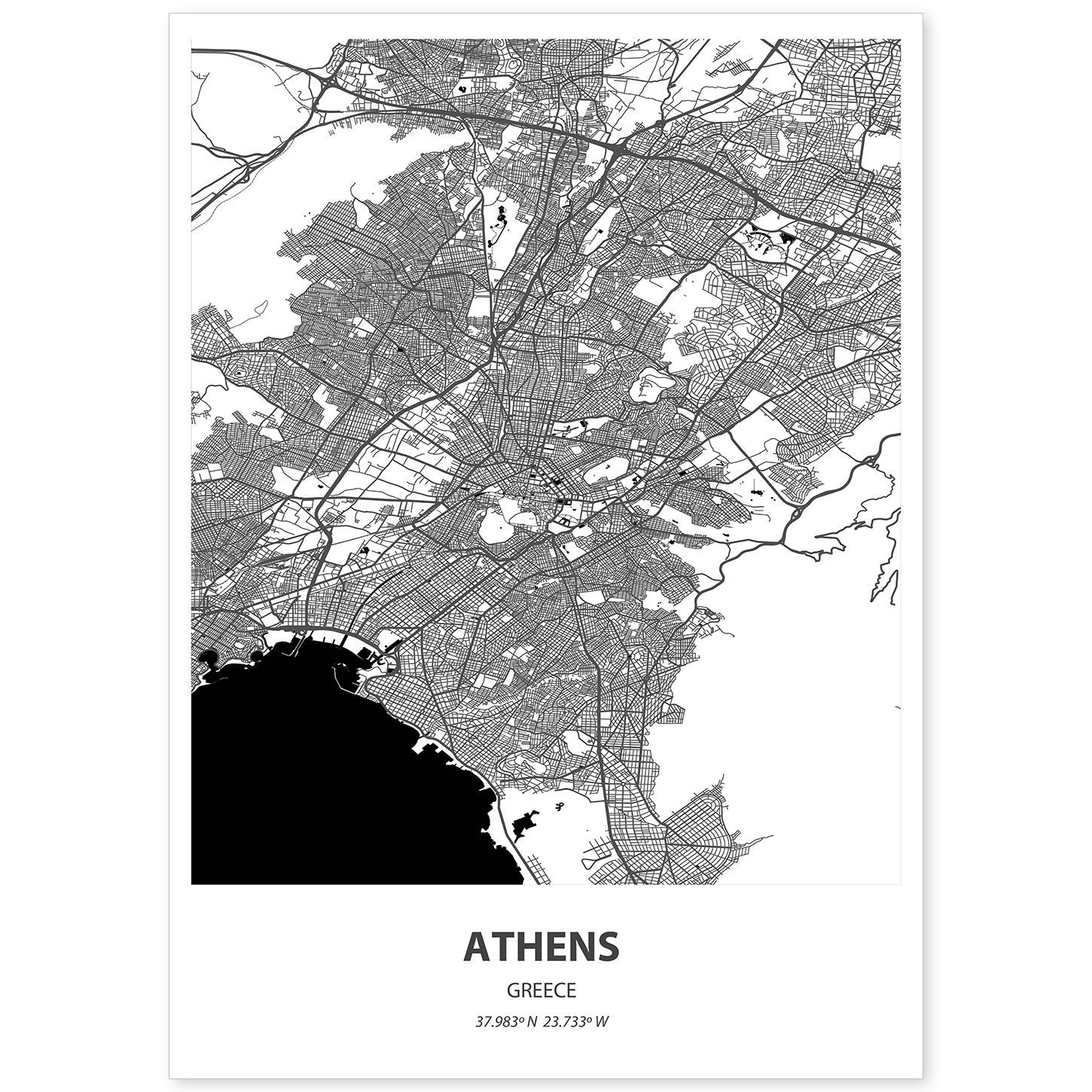 Poster Della Mappa Di Atene - Grecia. Piatti Di Cittã In Europa Con ...