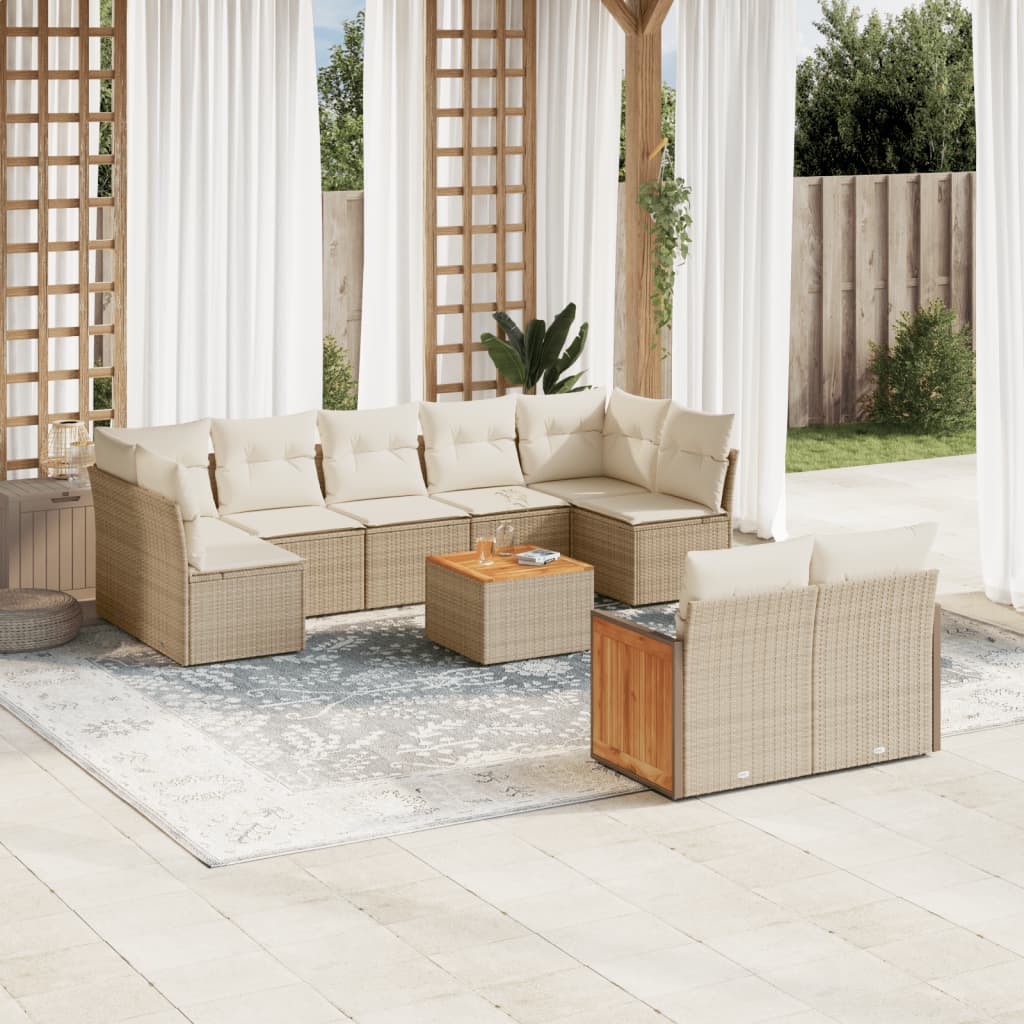 Salon de jardin avec coussins 10 pcs beige résine tressée | Leroy Merlin