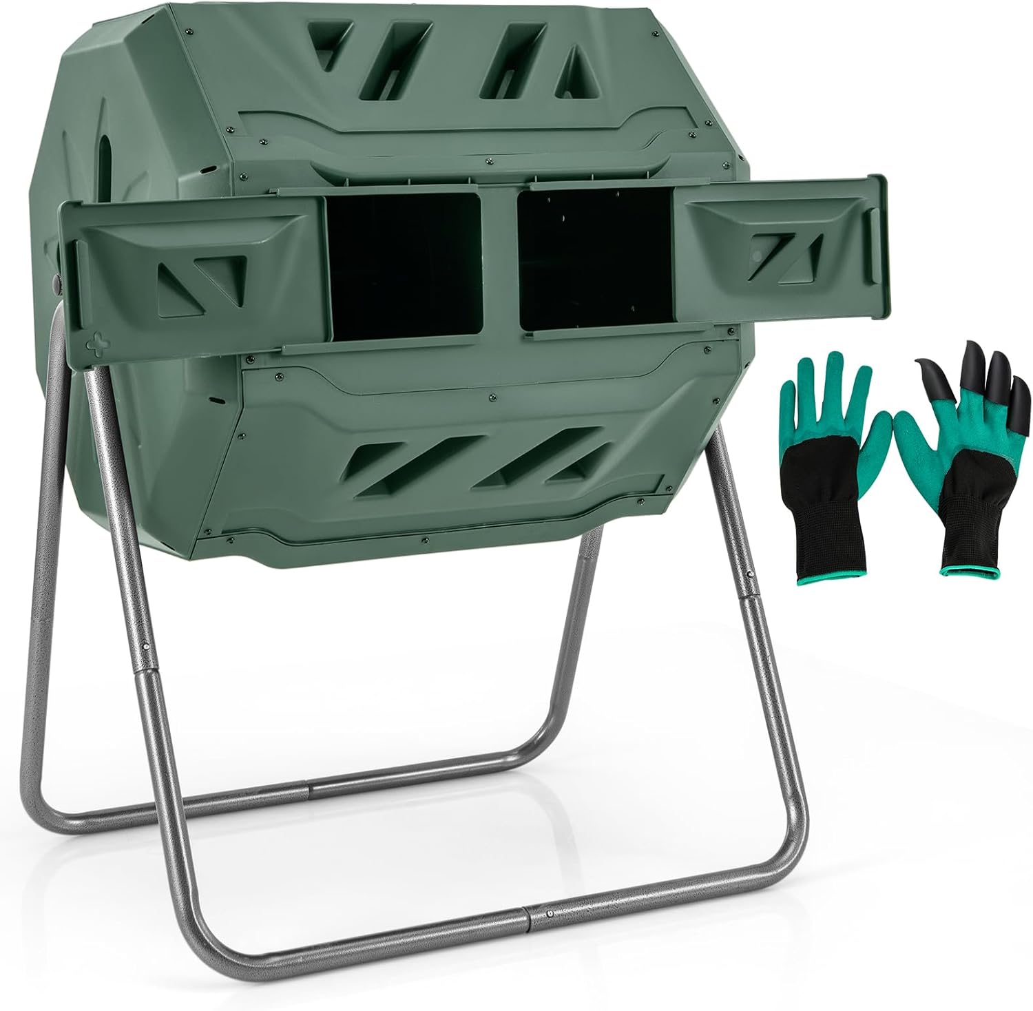 Composteur de Jardin, Bac à Compostage à Double Chambre de 160 L avec 2 ...