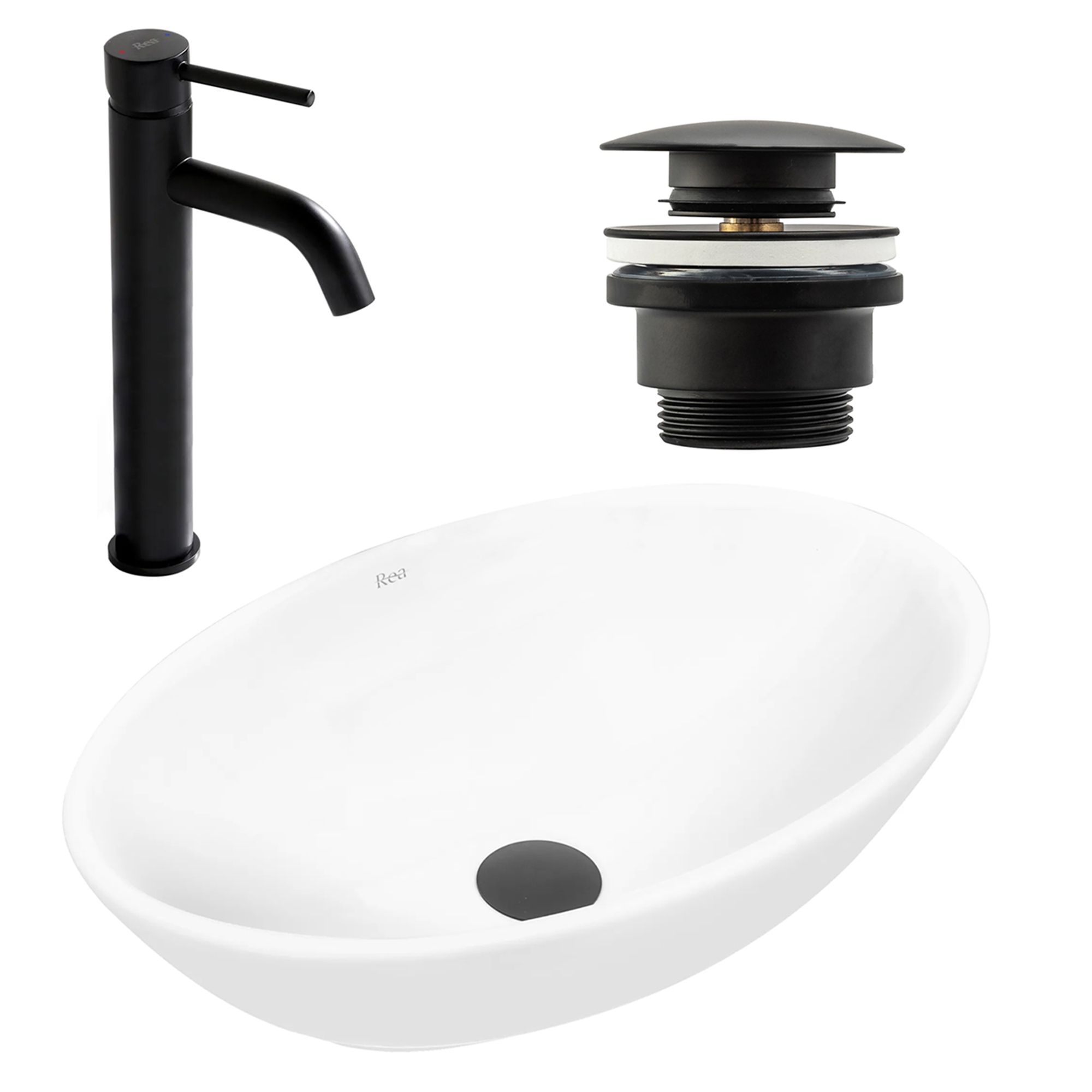 LAVABO SOBRE ENCIMERA REA PAMELA OVAL WHITE 53X33X15CM + GRIFO DE ...