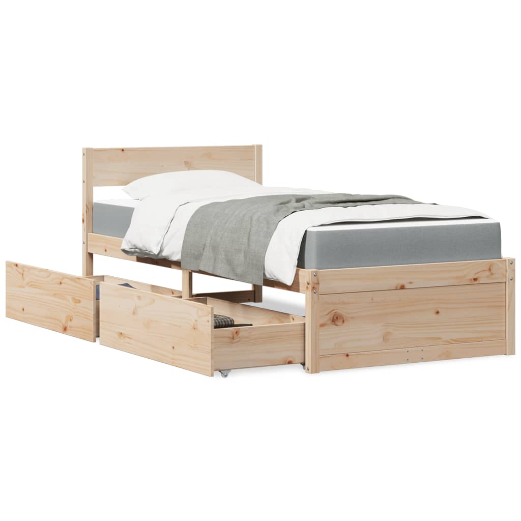 Lit avec tiroirs et matelas 90x190 cm bois massif de pin | Leroy Merlin
