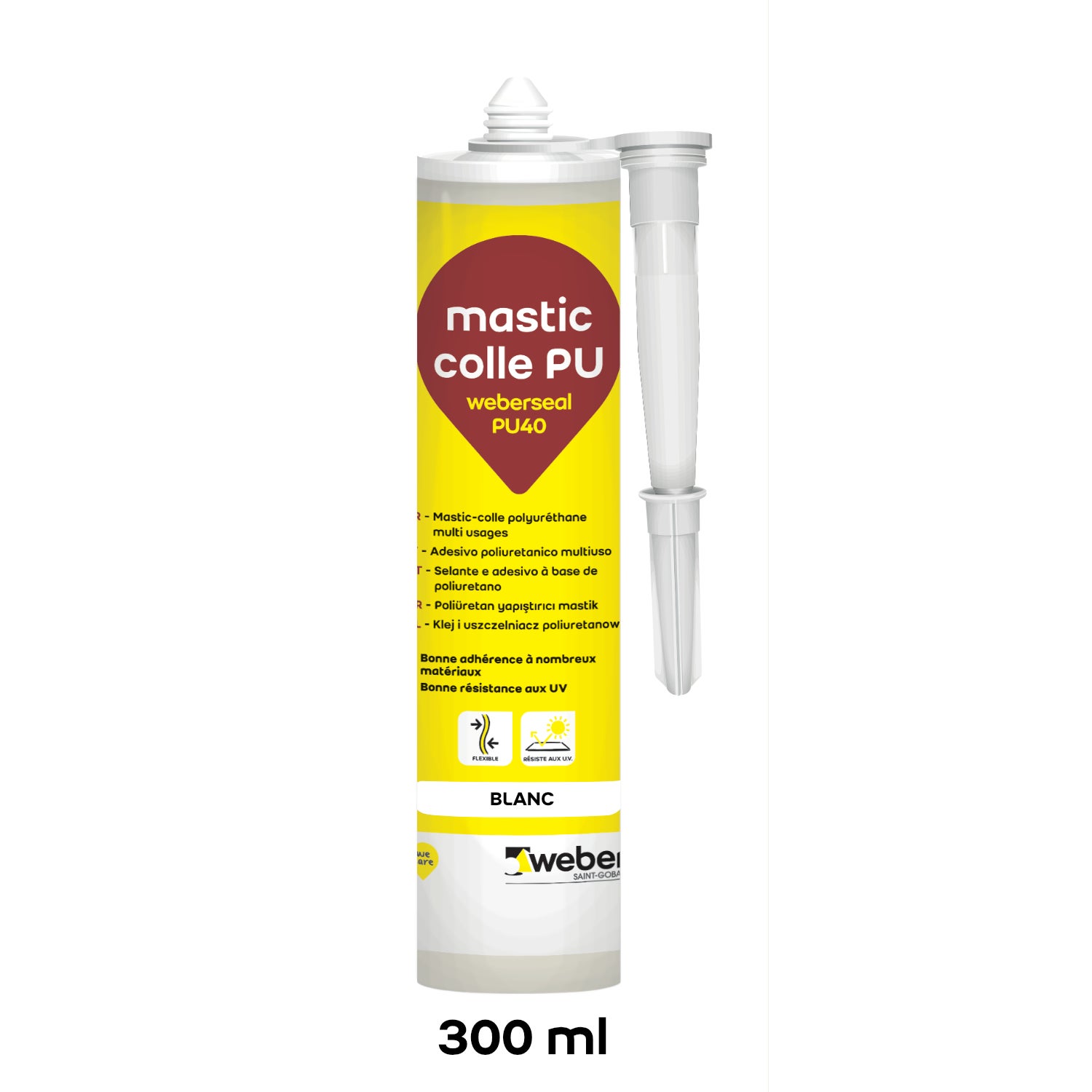 Mastic colle pour la réalisation de joints d'étanchéité base PU Blanc 300ml, Weberseal PU40 ...